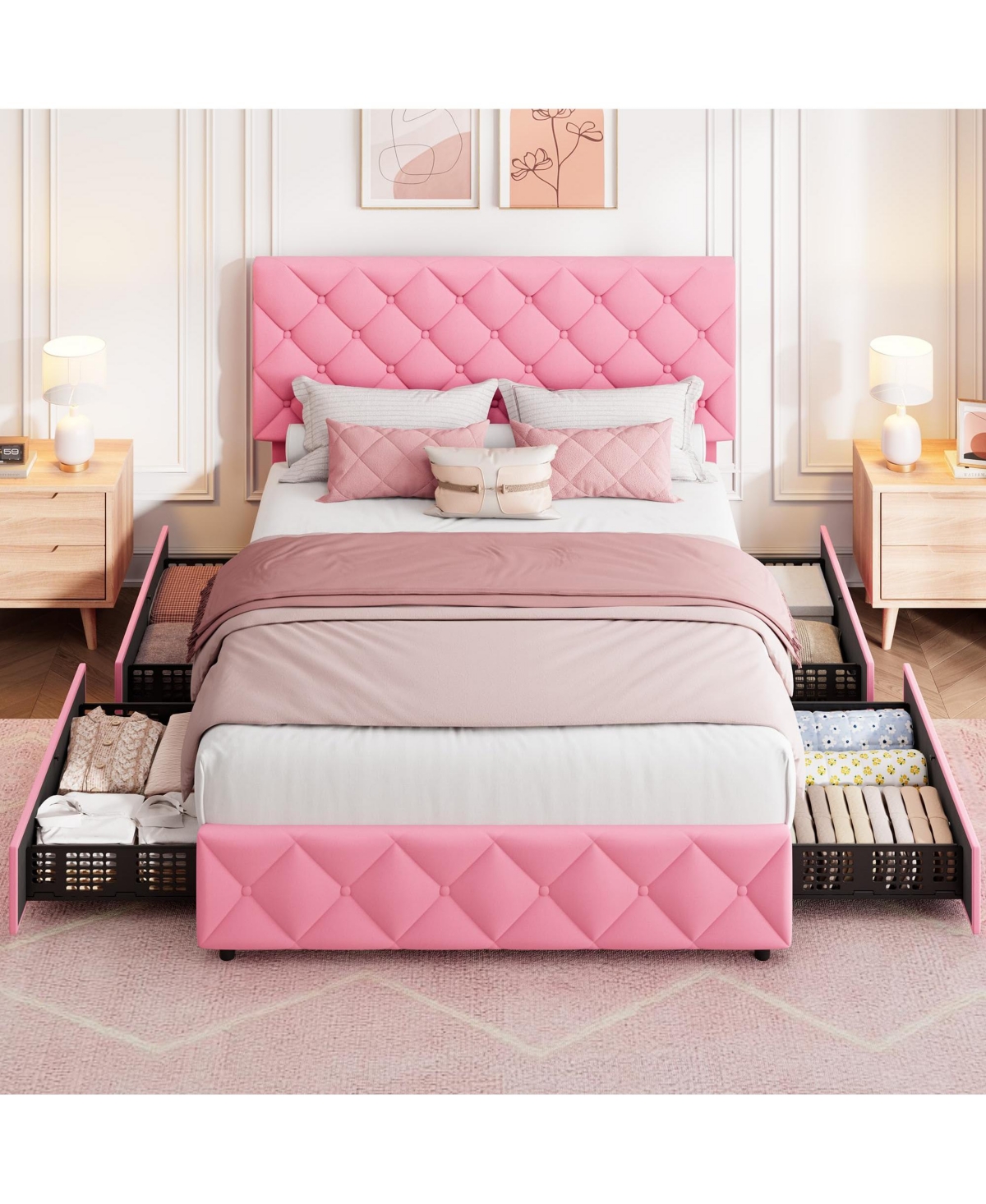 Click here for homfan Bed Frame with 4 Storage Drawers and Adjust... prices
