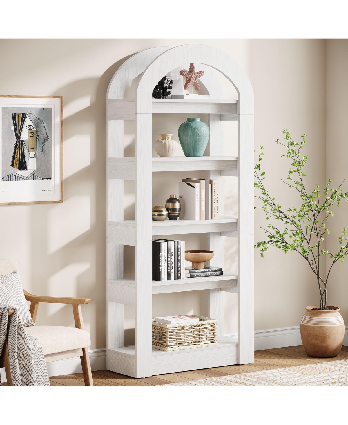 Click here for Tribesigns 70.87 Tall Arched Bookshelf  Rustic Oak... prices