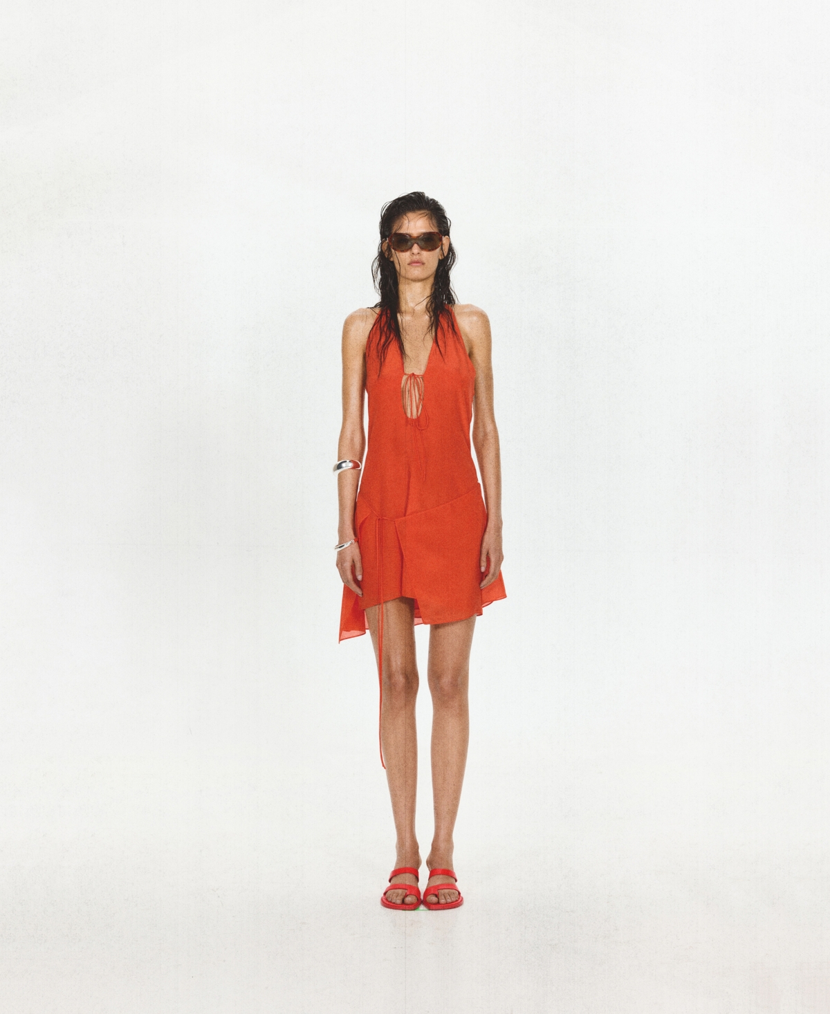 Click here for Mango Womens Halter Bows Silk Overlay Dress - Red prices