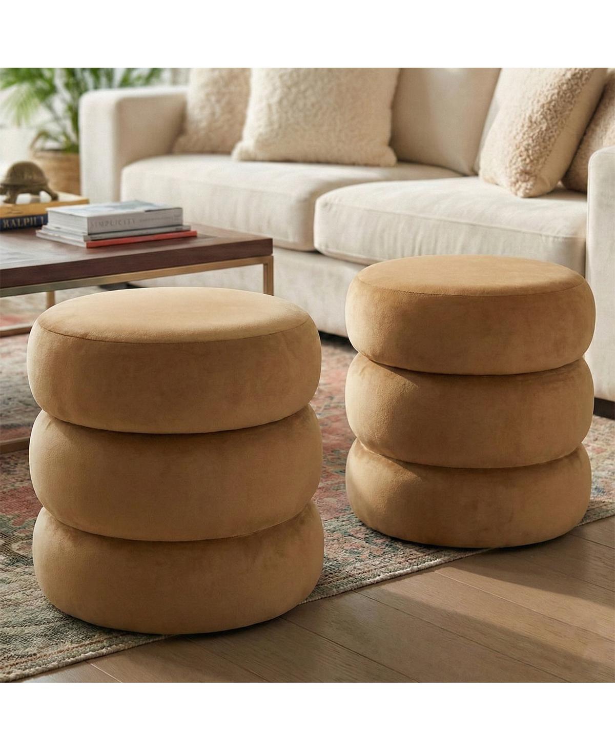 Click here for Maison Boucle Round Velvet Storage Ottomans Set of... prices
