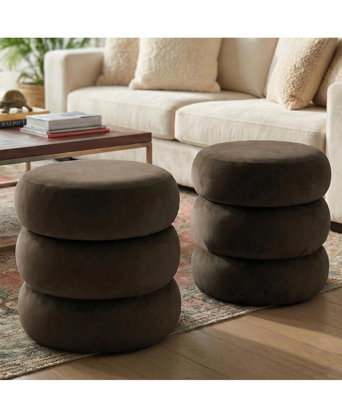 Click here for Maison Boucle Round Velvet Storage Ottomans Set of... prices
