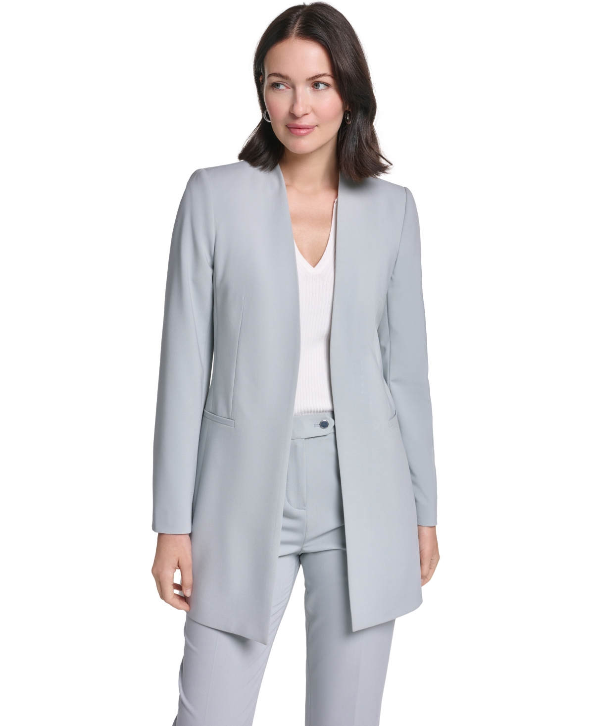Click here for Calvin Klein Womens Collarless Open-Front Long Top... prices