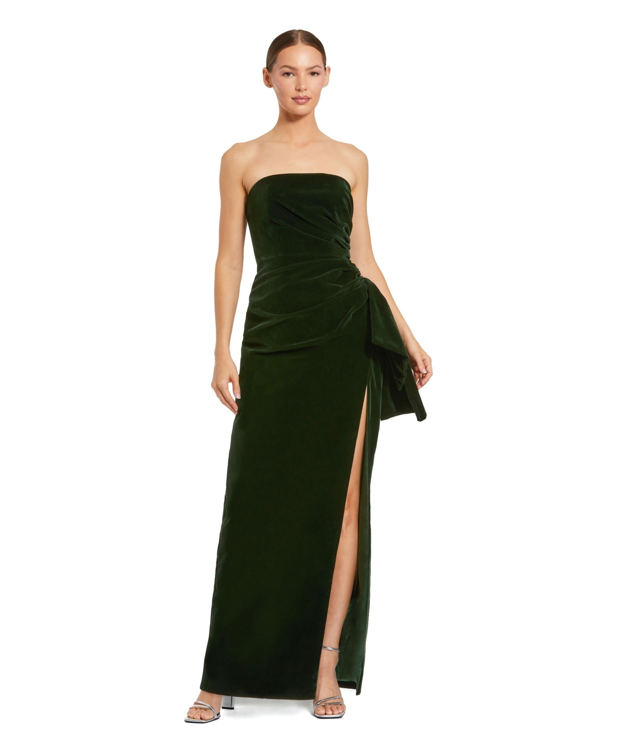 Click here for Mac Duggal Womens Strapless High Slit Draped Velve... prices