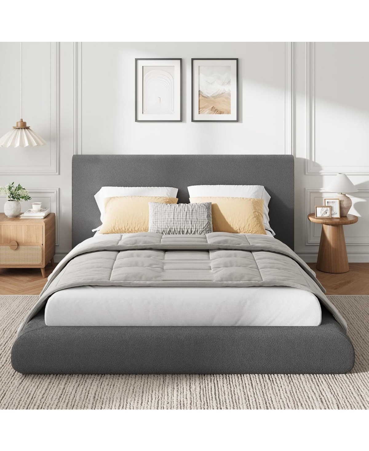 Click here for homfan King Size Upholstered Cloud Platform Bed Fr... prices