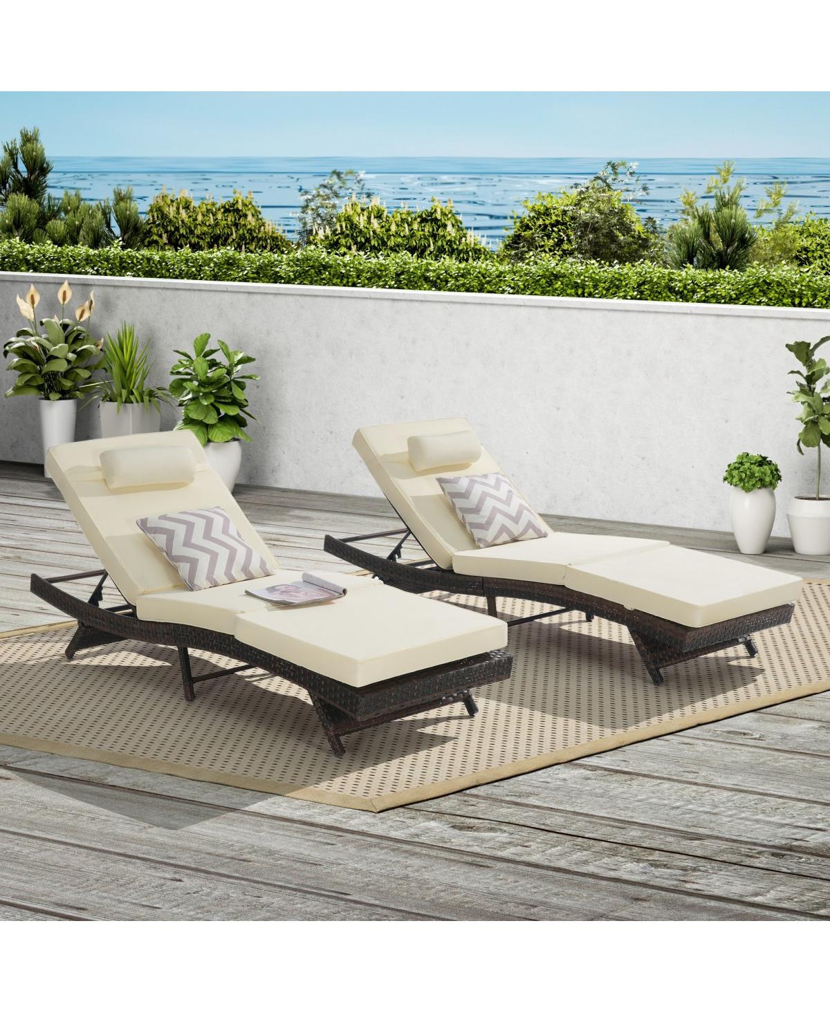 Click here for Asagikoiai Set of 2 Wicker Outdoor Chaise Lounge C... prices