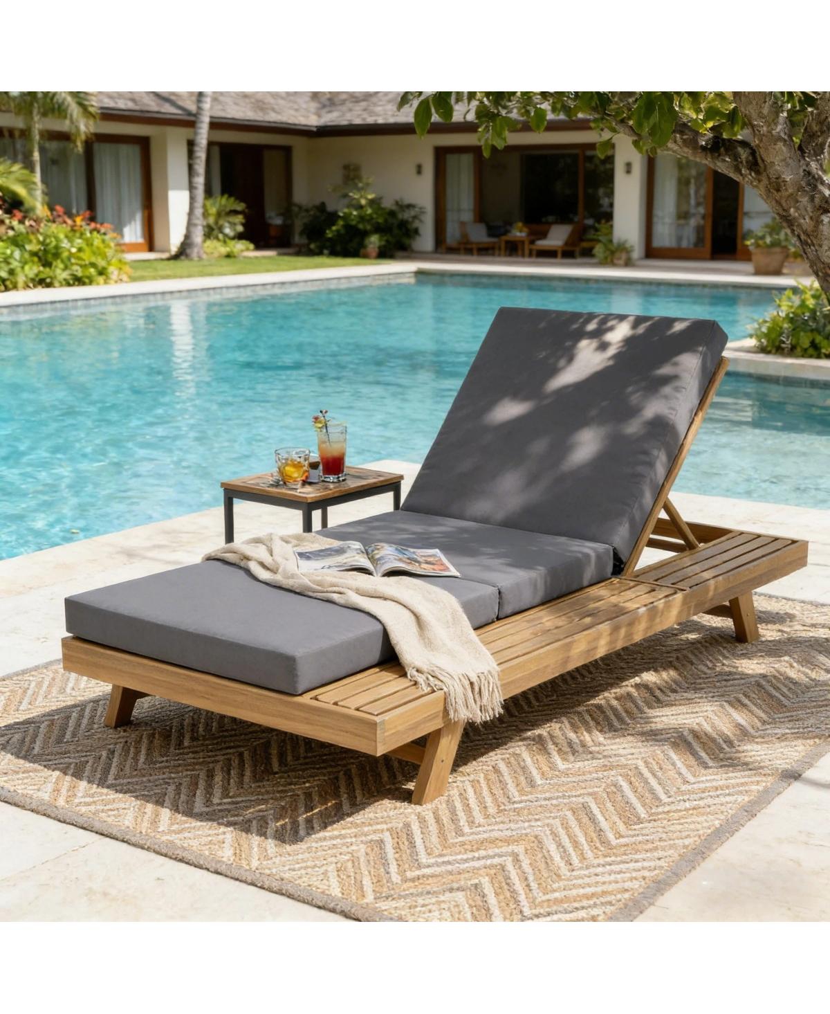 Click here for Asagikoiai Acacia Wood Outdoor Chaise Lounge with... prices