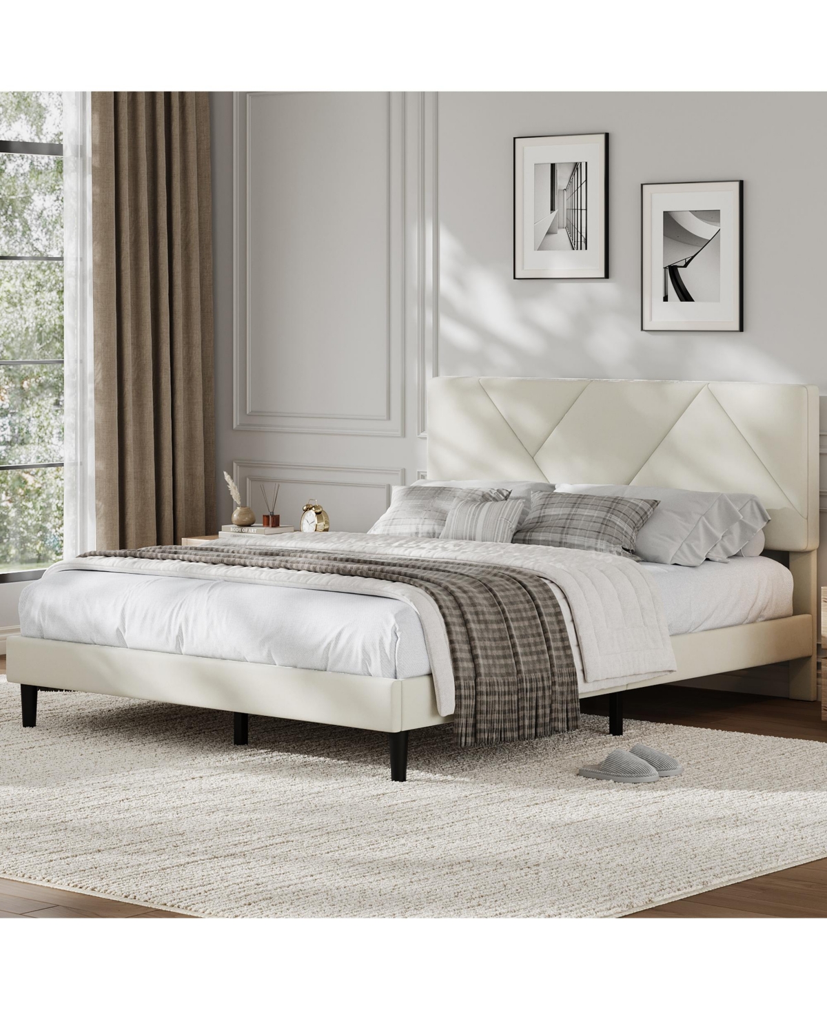 Click here for homfan Full Upholstered Bed Frame with Diamond-Qui... prices
