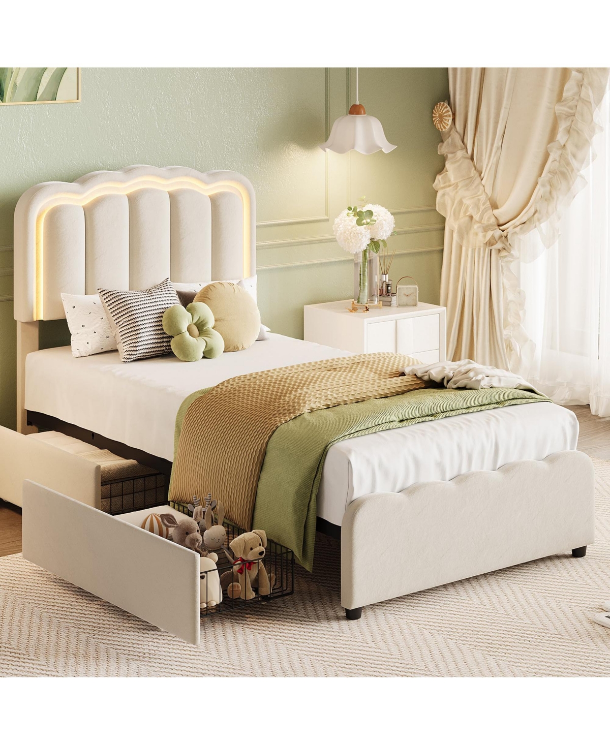 Click here for homfan Twin Size Upholstered Platform Bed Frame wi... prices