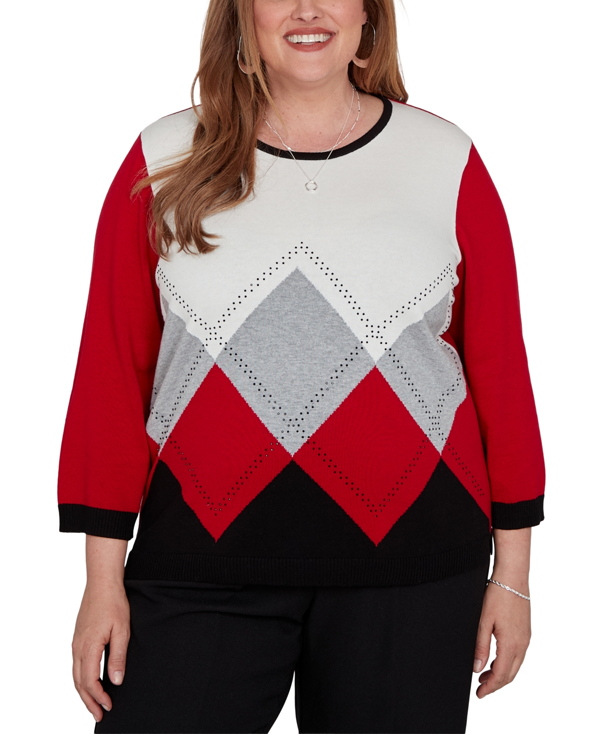 Click here for Alfred Dunner Plus Size Classic Argyle Beaded Swea... prices
