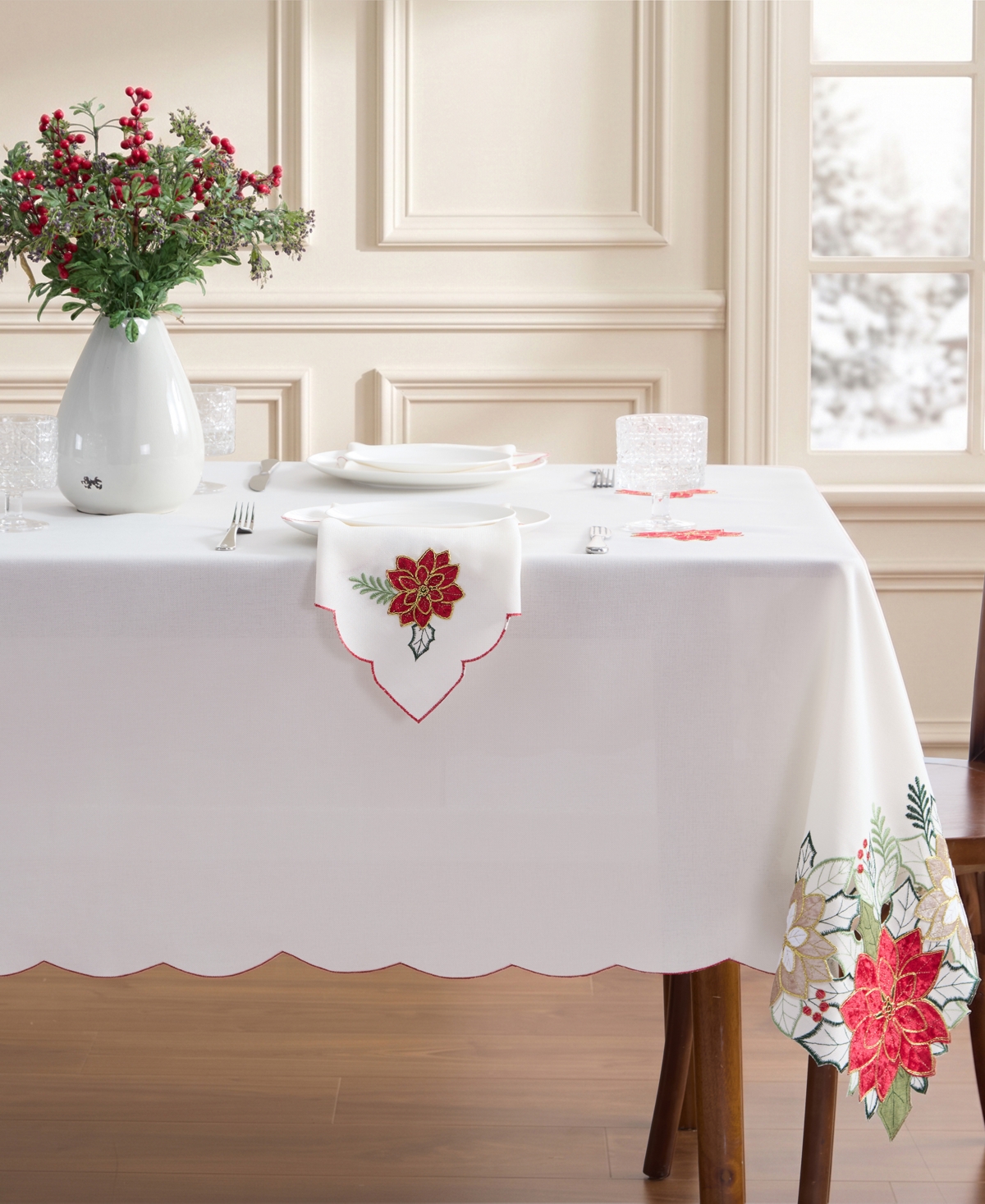 Click here for Elrene Classic Holiday Poinsettia Cutwork Embroide... prices