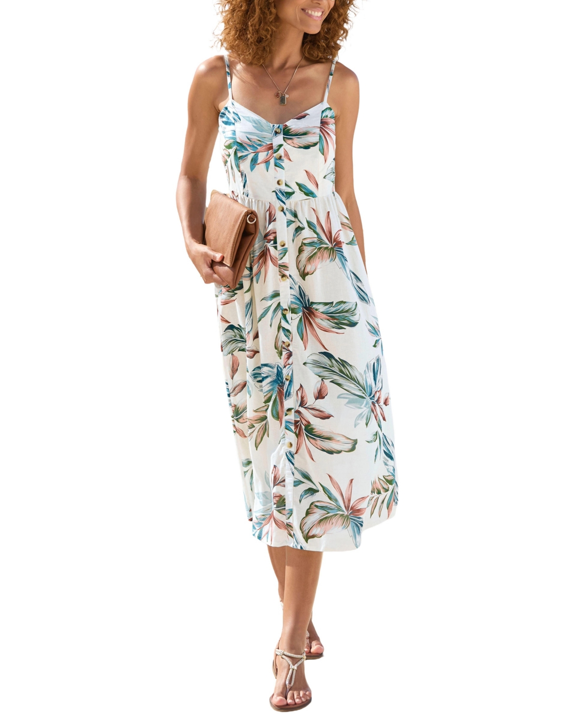 Click here for Lascana Womens Button Up Panel Dress - Beige blue prices