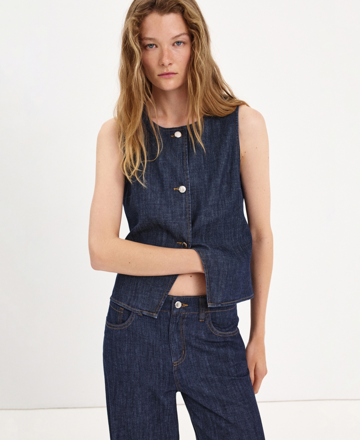 Click here for Mango Womens Buttoned Denim Vest - Open Blue prices
