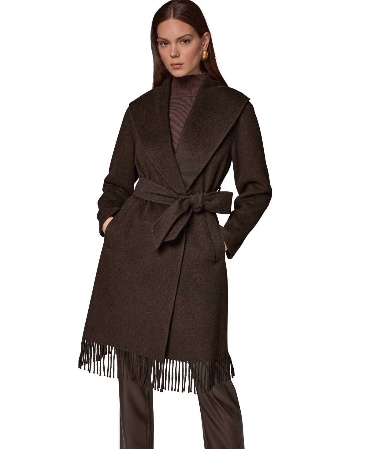 Click here for Donna Karan New York Womens Belted Fringe Wool Coa... prices