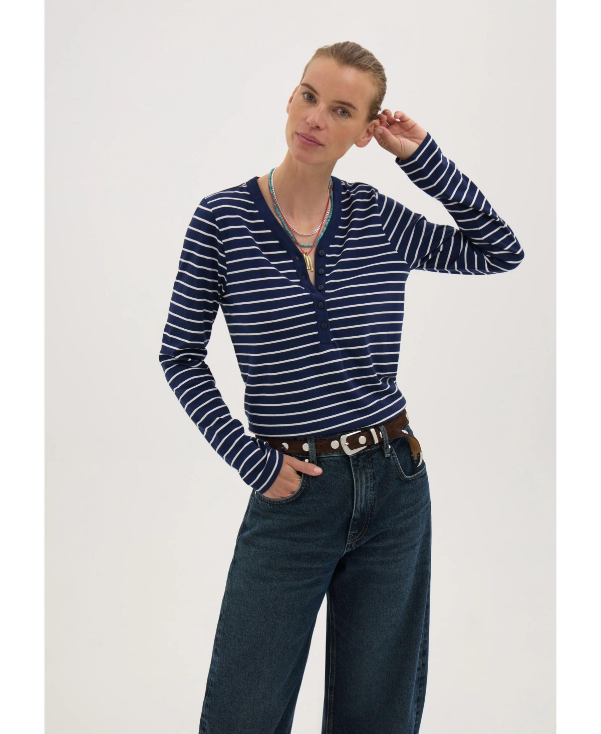 Click here for Hush Womens Roe Long Sleeve Slub Henley Top - Khak... prices