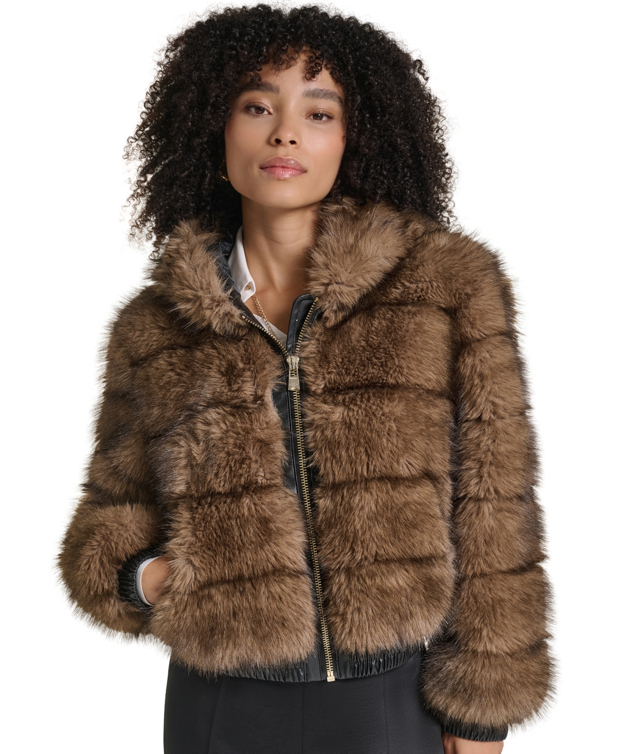 Click here for Karl Lagerfeld Paris Womens Hooded Faux Fur Bomber... prices