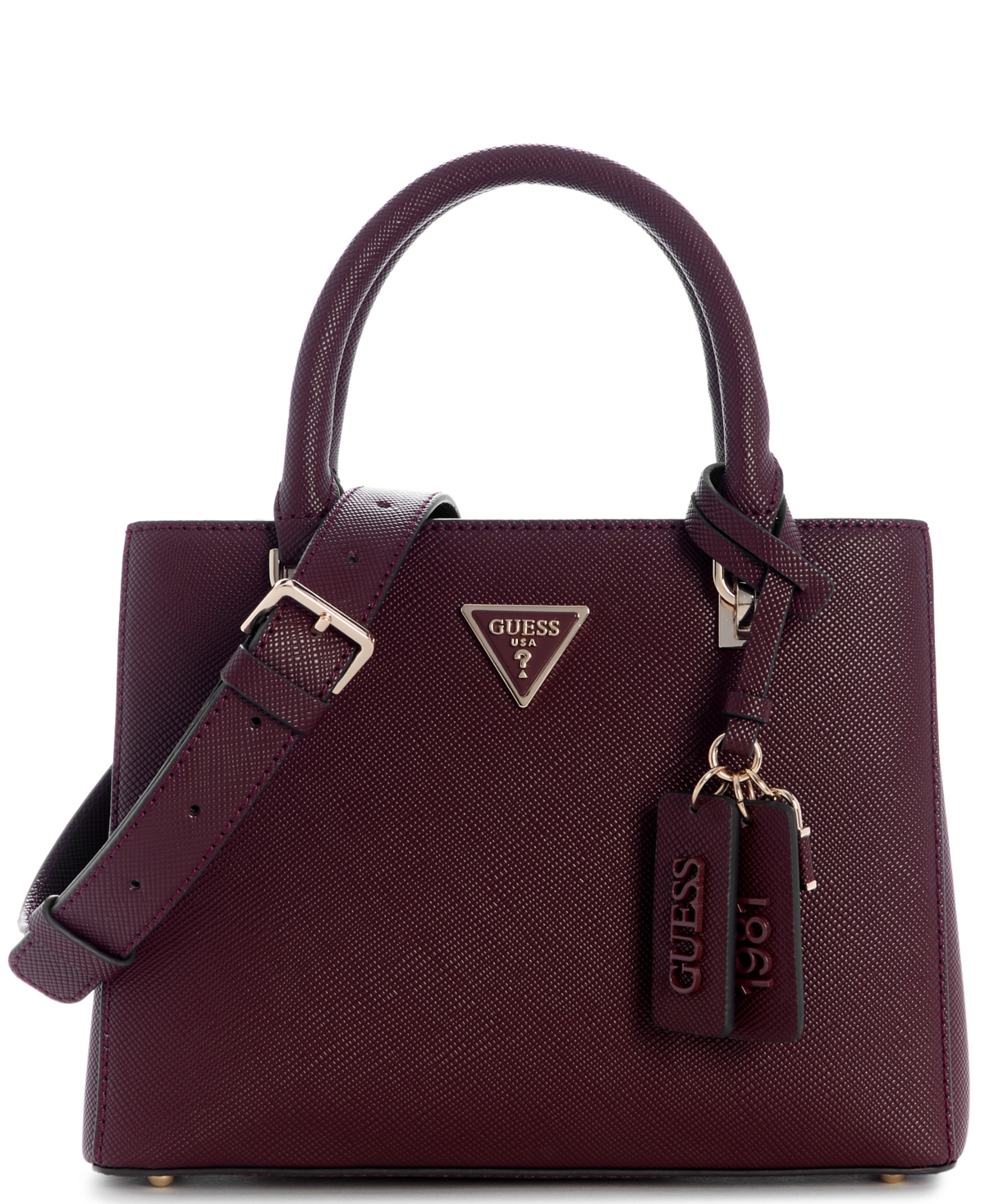 Click here for Guess Noelle Ii Small Satchel Handbag - Burgundy prices