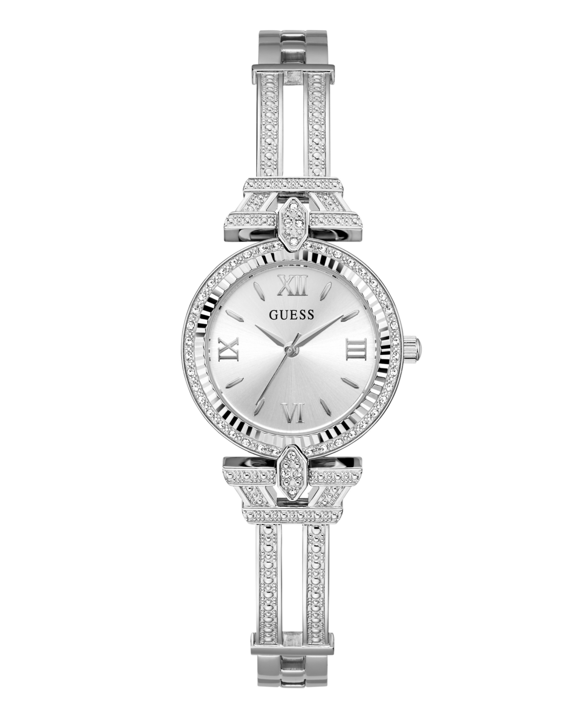 Click here for Guess Womens Quartz Silver-Tone Stainless Steel Wa... prices