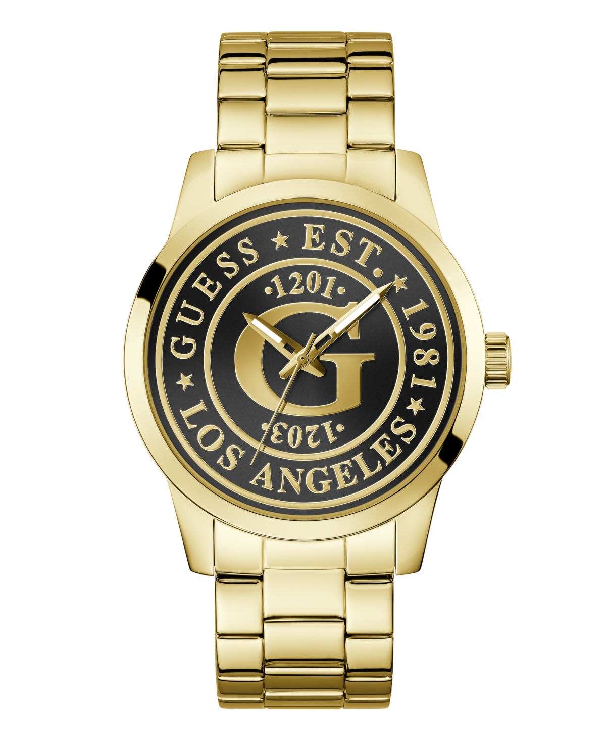 Click here for Guess Mens Quartz Gold-Tone Stainless Steel Watch... prices