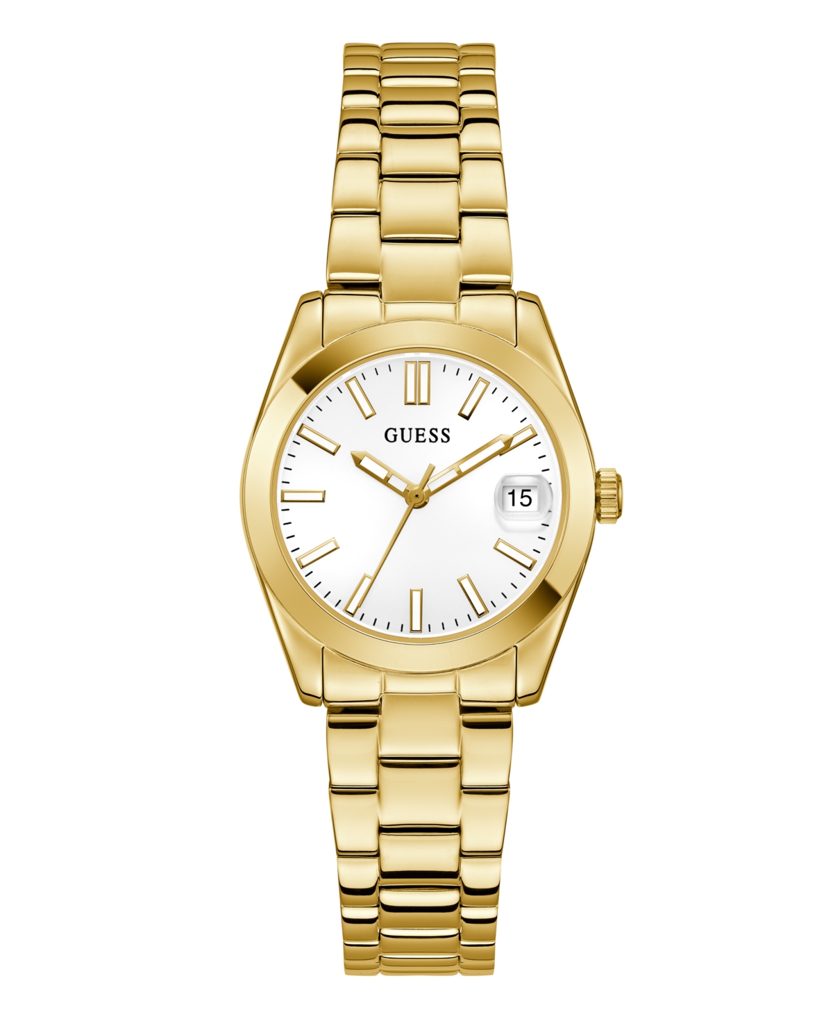 Click here for Guess Womens Quartz Gold-Tone Stainless Steel Watc... prices