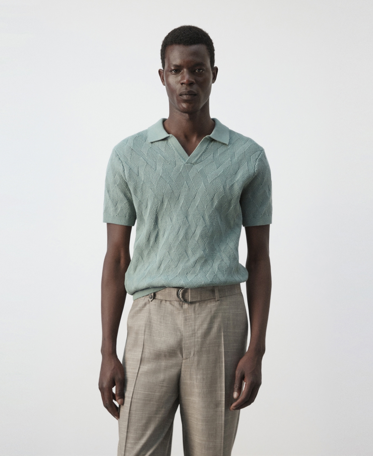 Click here for Mango Mens Cotton Ribbed Structured Polo Shirt - E... prices