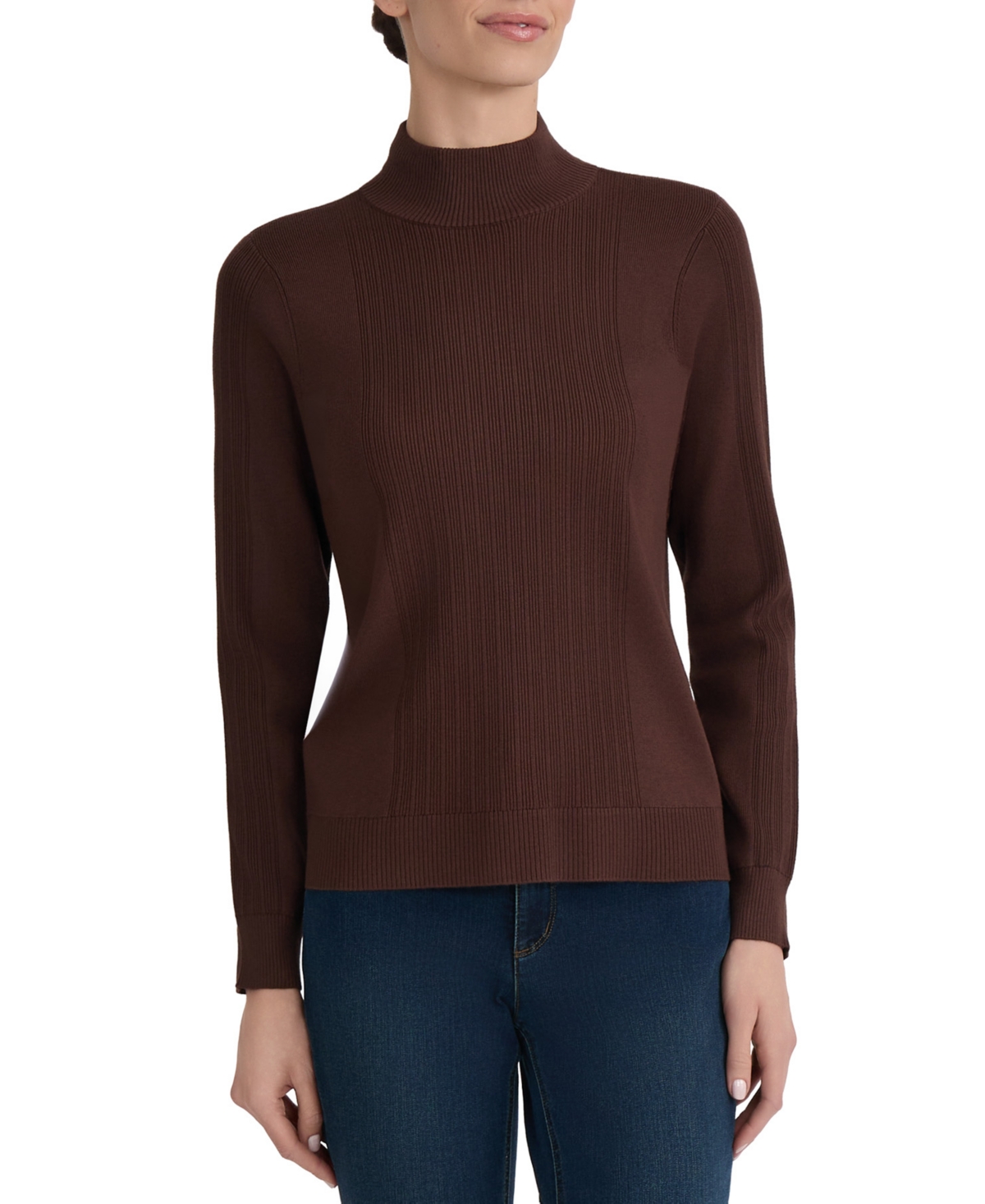 Click here for Jones New York Womens Mock Neck Sweater - Coffee B... prices