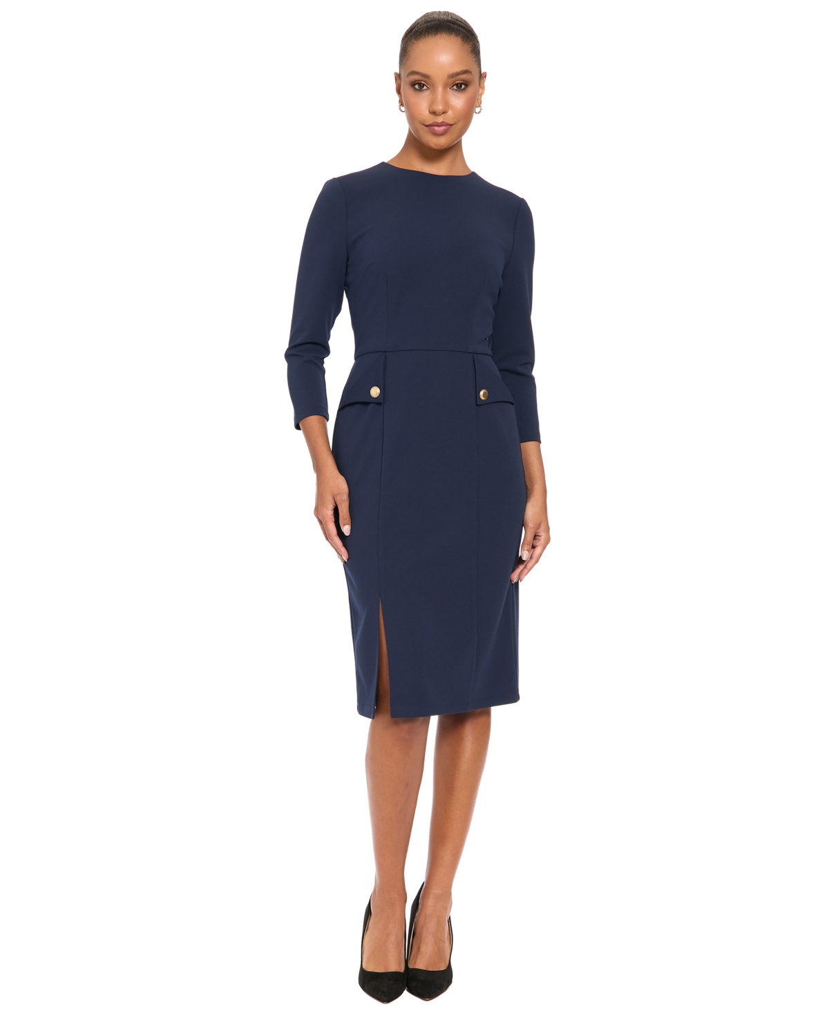 Click here for London Times Petite Sheath Midi 3/4 Sleeve Dress -... prices