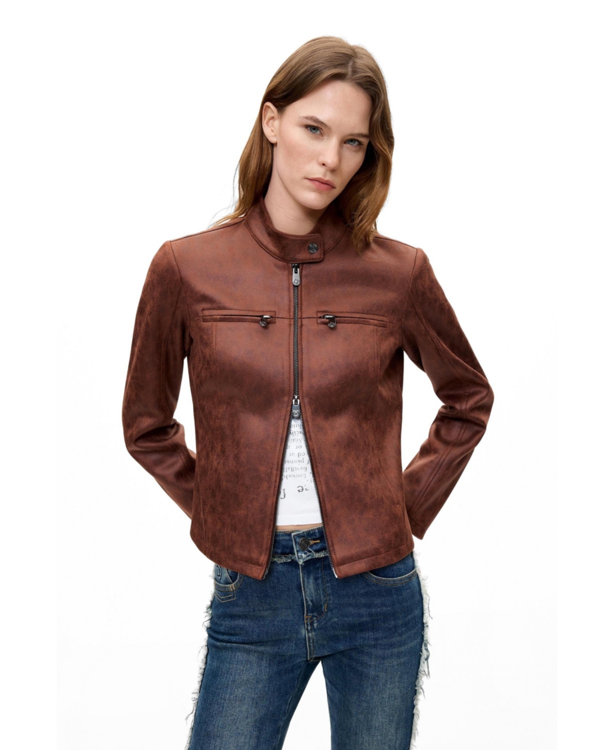 Click here for Desigual Womens Jacket Leather Effect - Dark brown prices