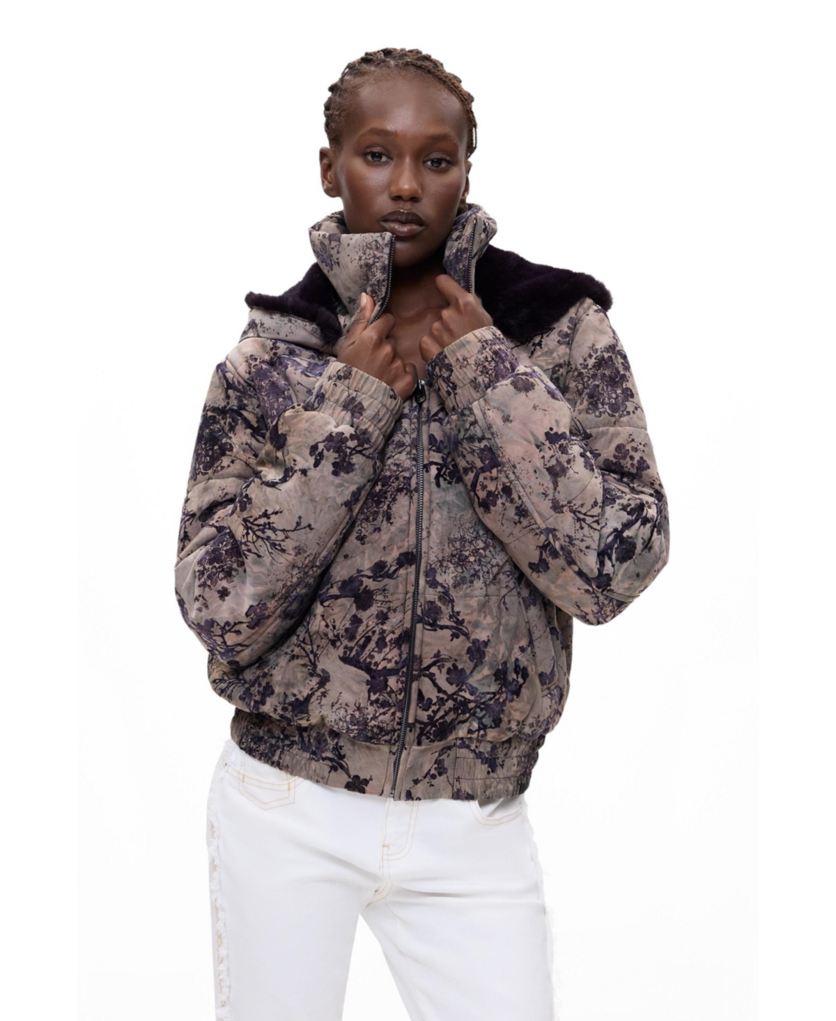 Click here for Desigual Womens Short Padded Coat - Gray brown prices