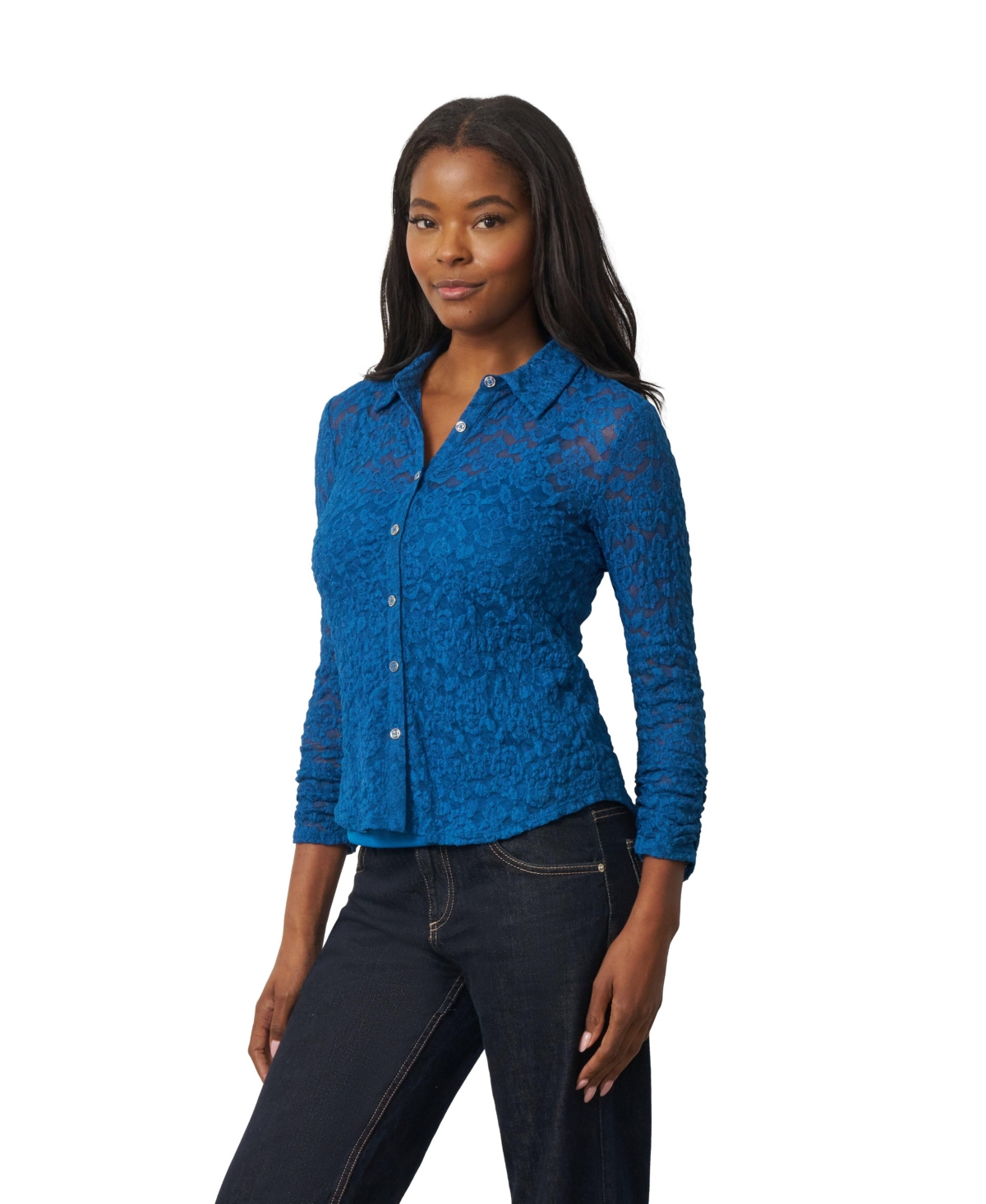 Click here for Cable & Gauge Womens Lace Knit Button-Front Top -... prices
