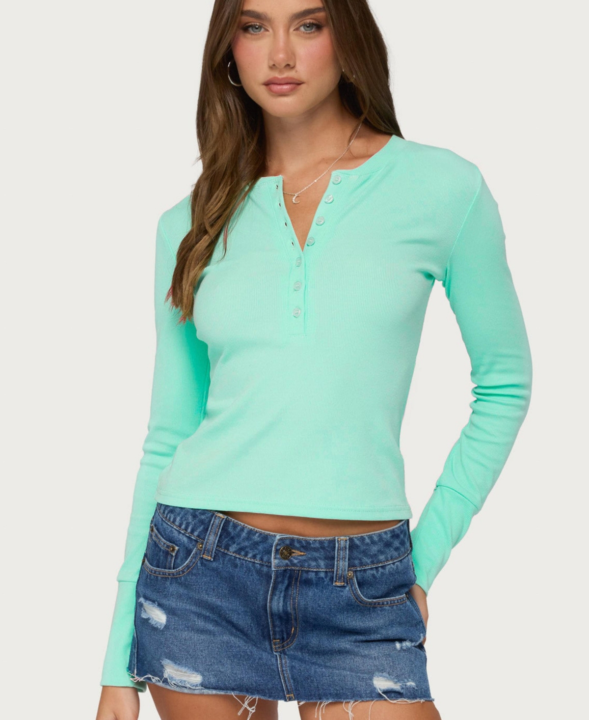 Click here for Edikted Womens Yerin Long-Sleeve V-Neck Ribbed Hen... prices
