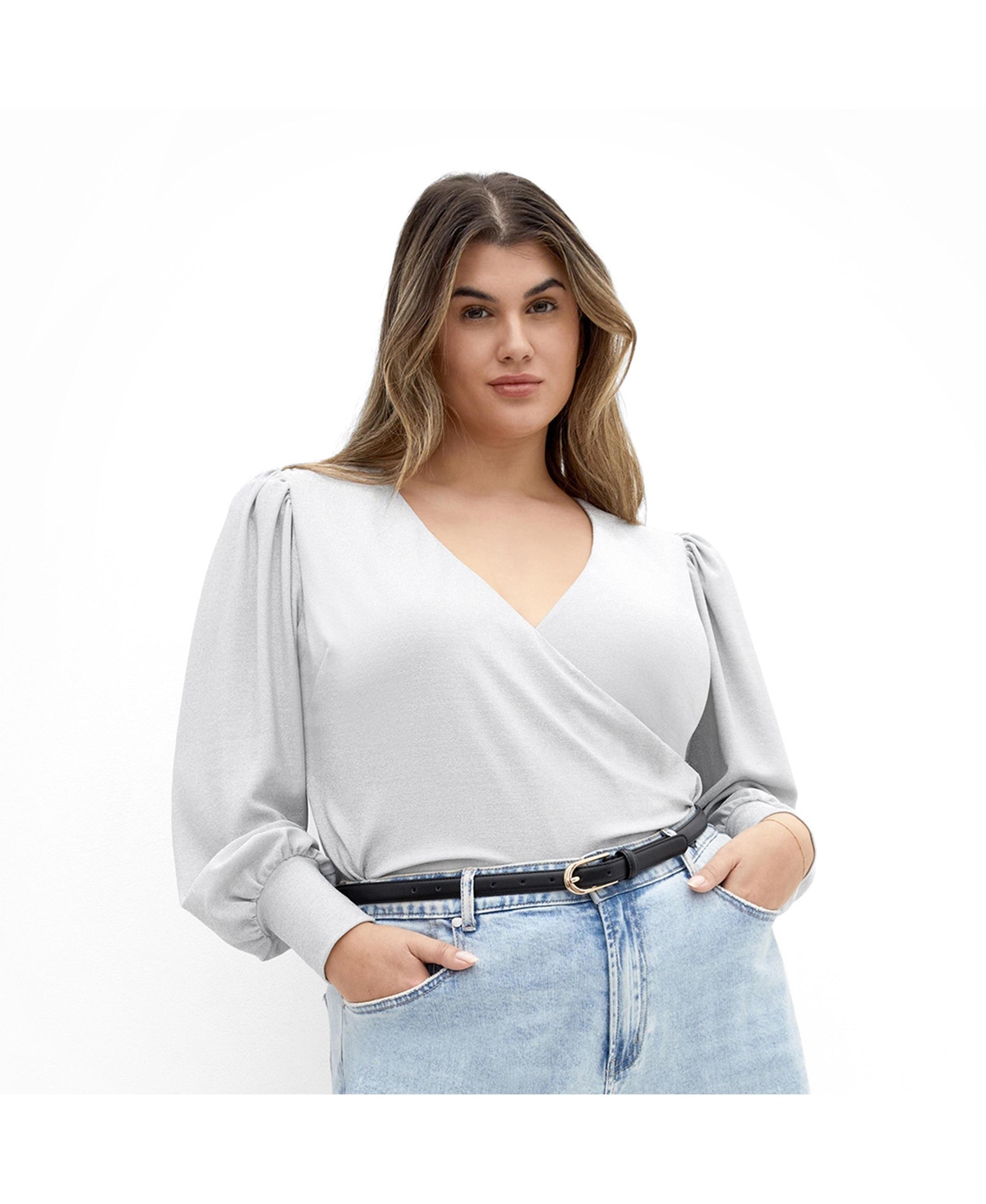 Click here for City Chic Plus Size Glowing Lurex Long-Sleeve V-Ne... prices