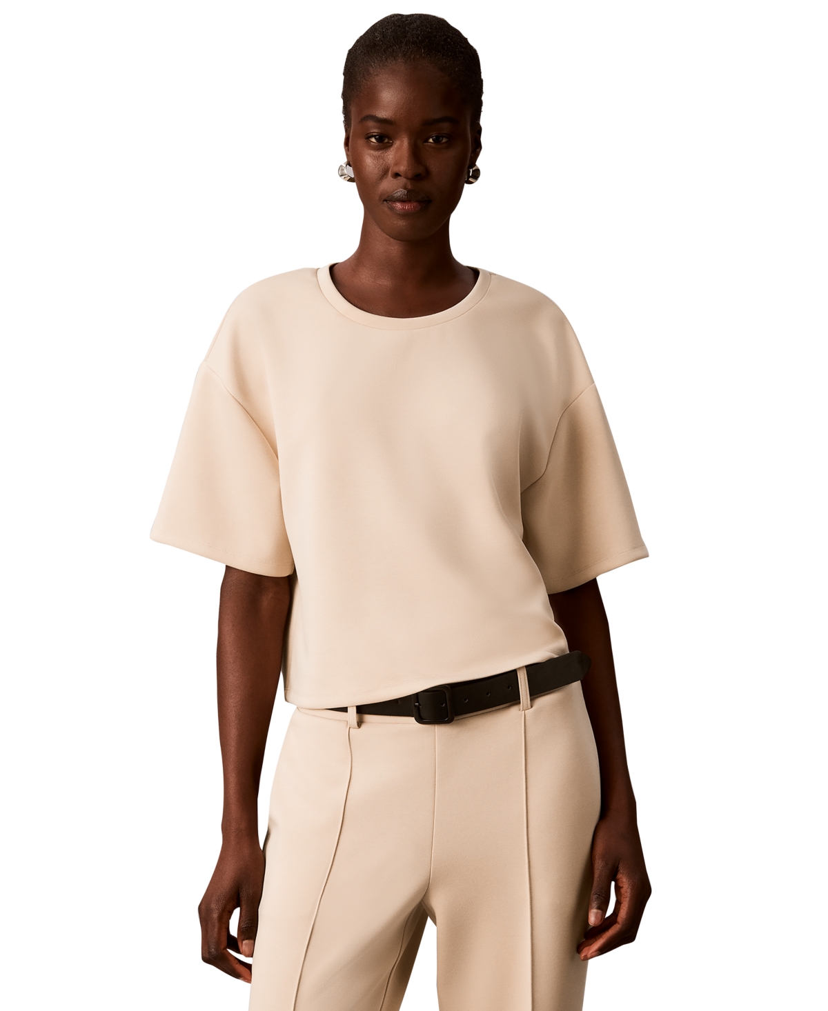 Click here for Calvin Klein Womens Boxy Tee Soft Scuba Short-Slee... prices