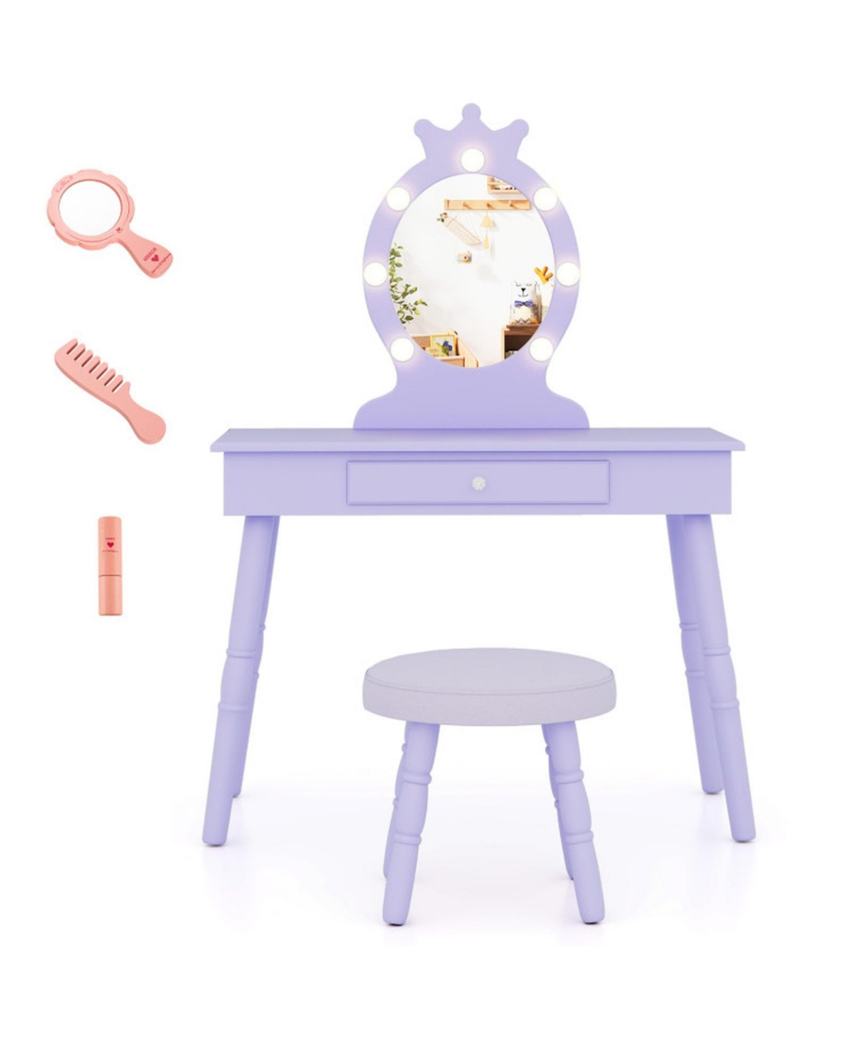 Click here for Sugift Kids Vanity Table and Stool Set with 3-Colo... prices