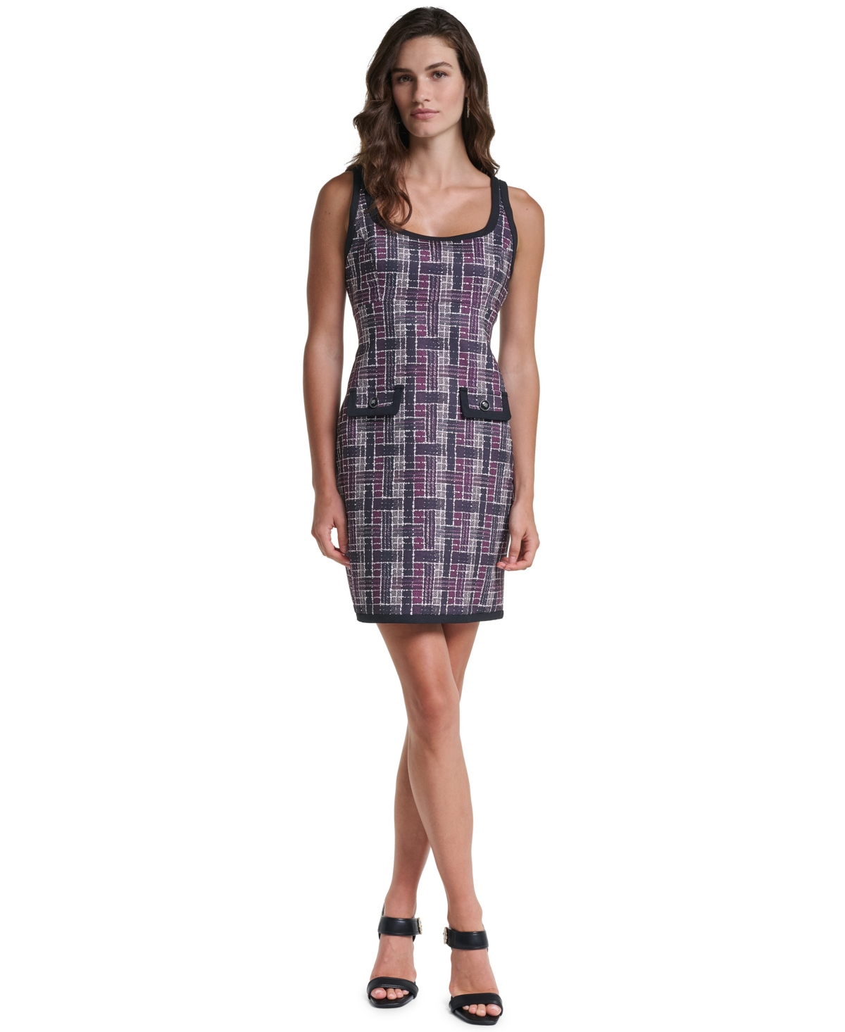 Click here for Karl Lagerfeld Paris Womens Printed Plaid Scoop Ne... prices