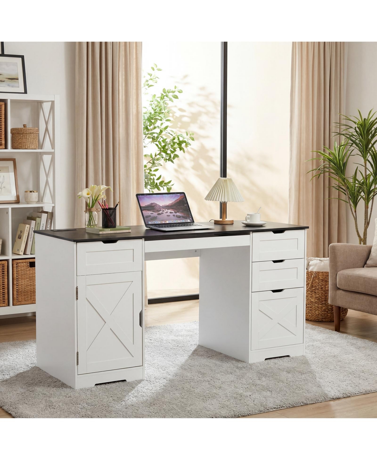 Click here for homfan 59 Farmhouse Computer Desk with 4 Drawers... prices