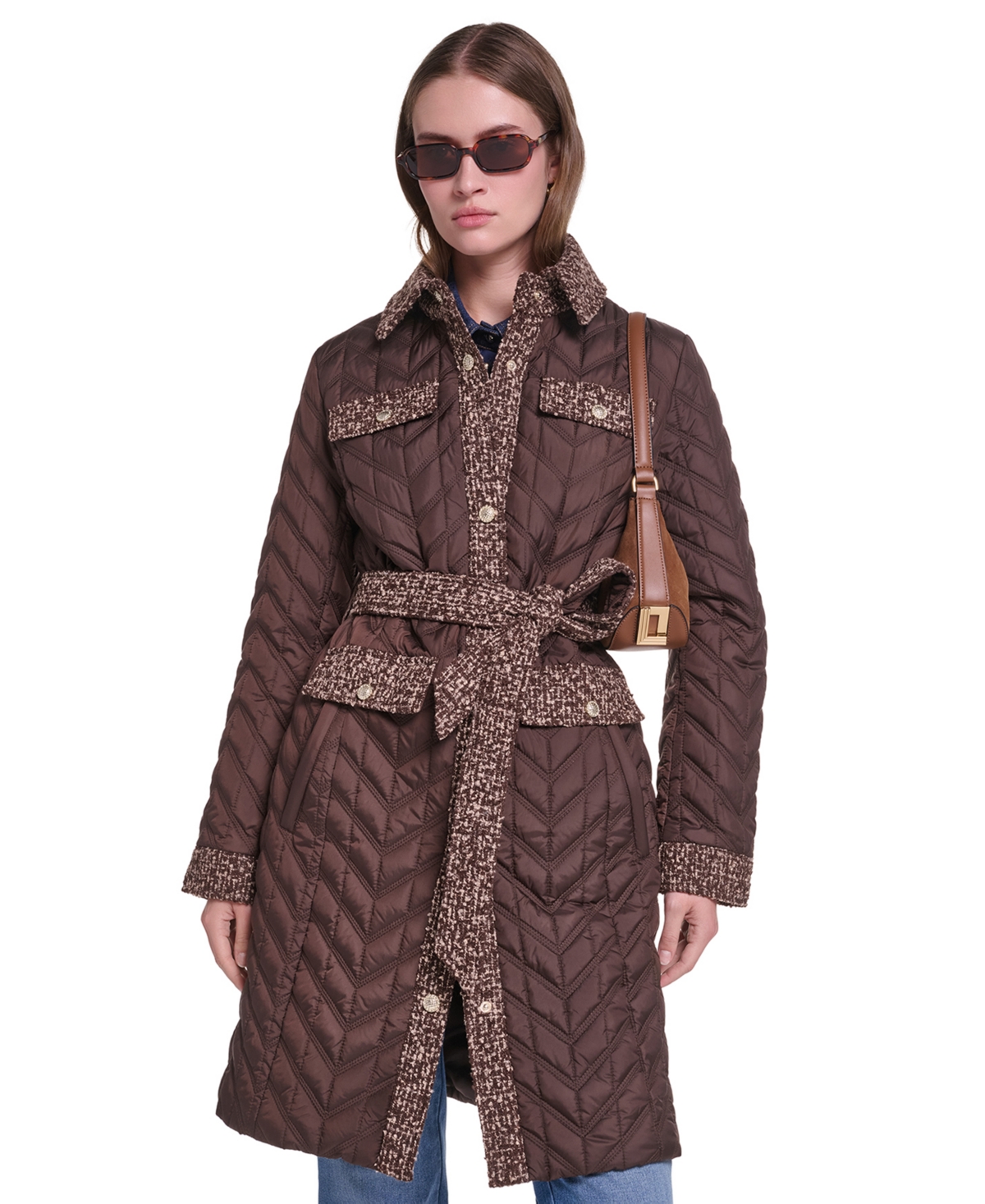 Click here for Karl Lagerfeld Paris Womens Long Quilted Tweed-Tri... prices