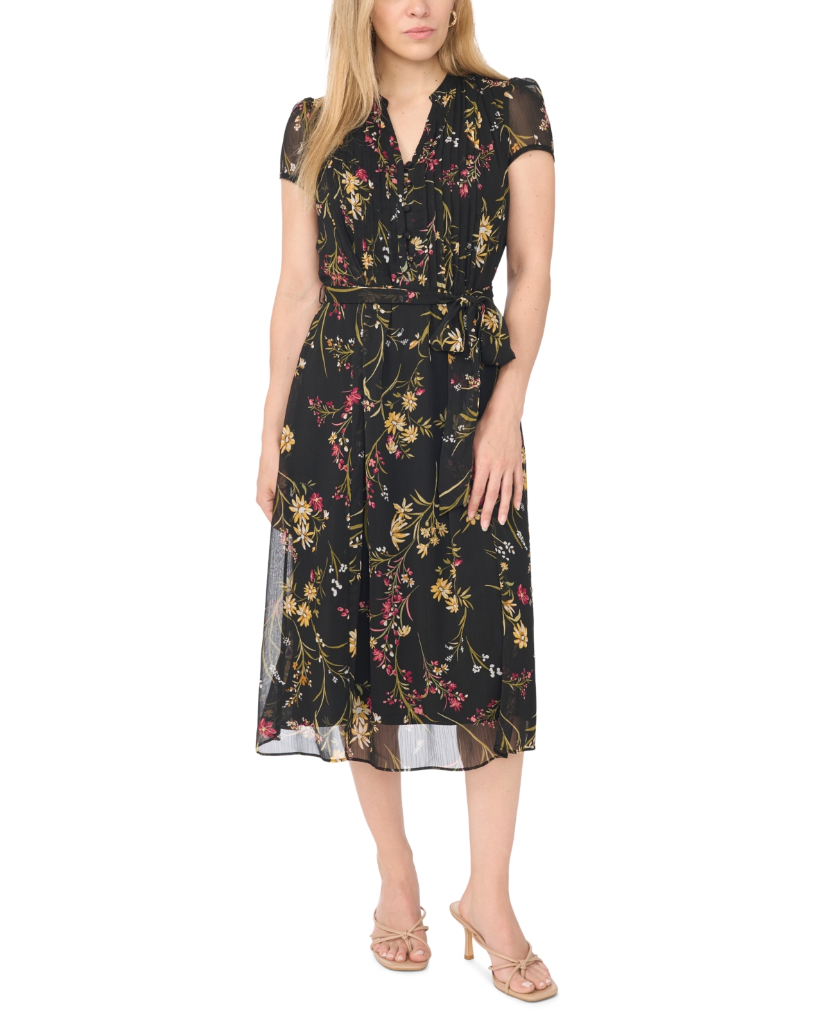 Click here for Msk Petite Pintuck Floral-Print A-Line Midi Dress... prices