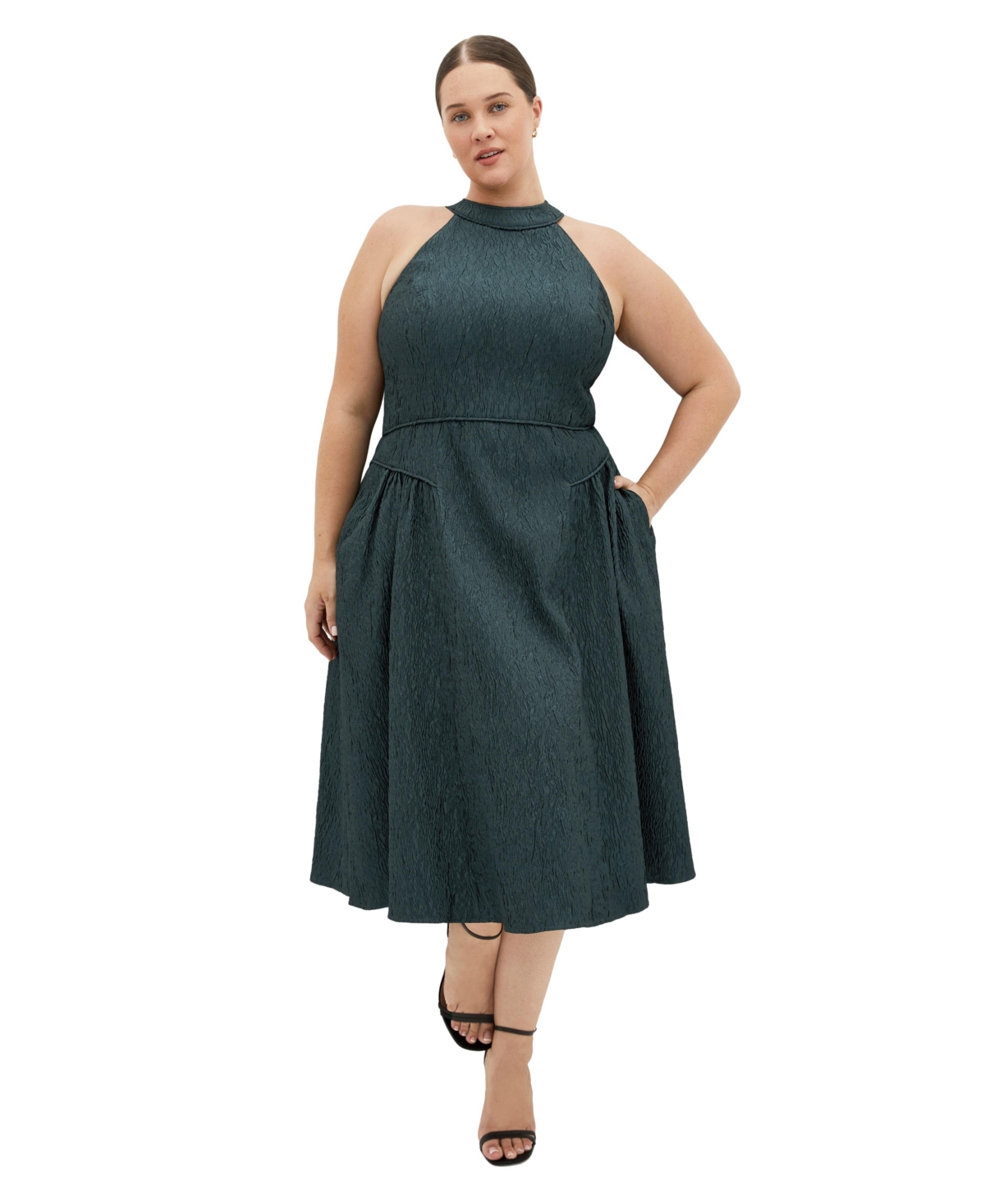 Click here for City Chic Plus Size Halter Jacquard A-Line Midi Dr... prices