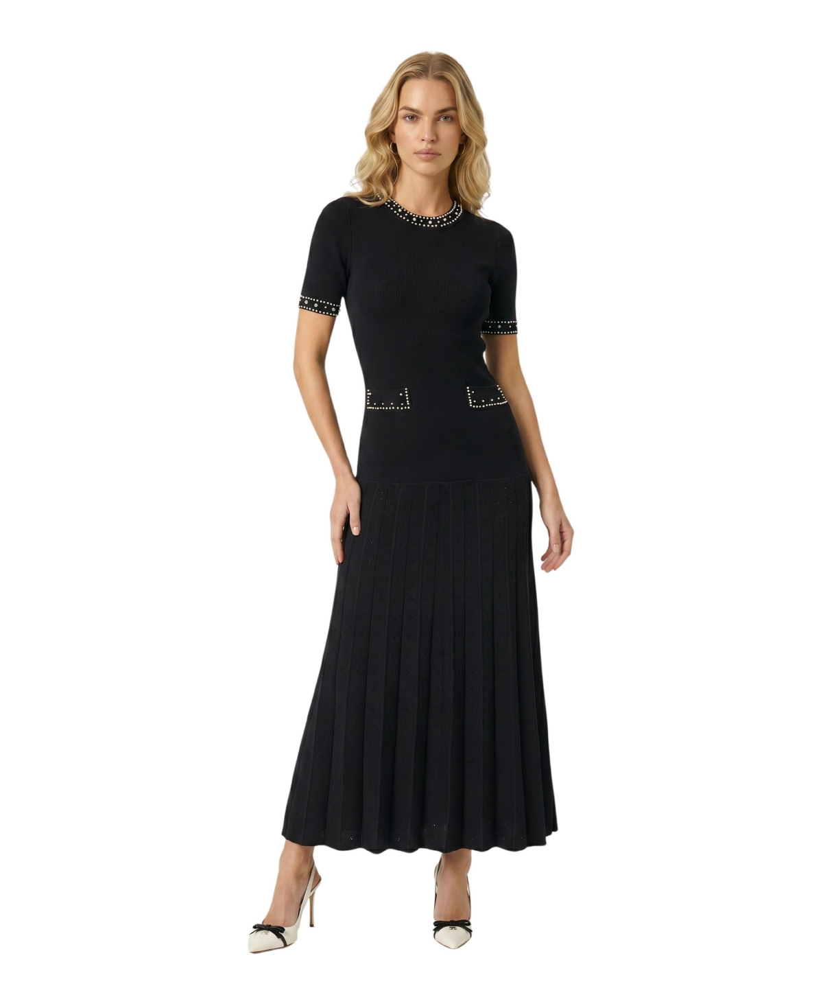 Click here for Modenaire Womens Embellished Knit Midi Dress - Bla... prices