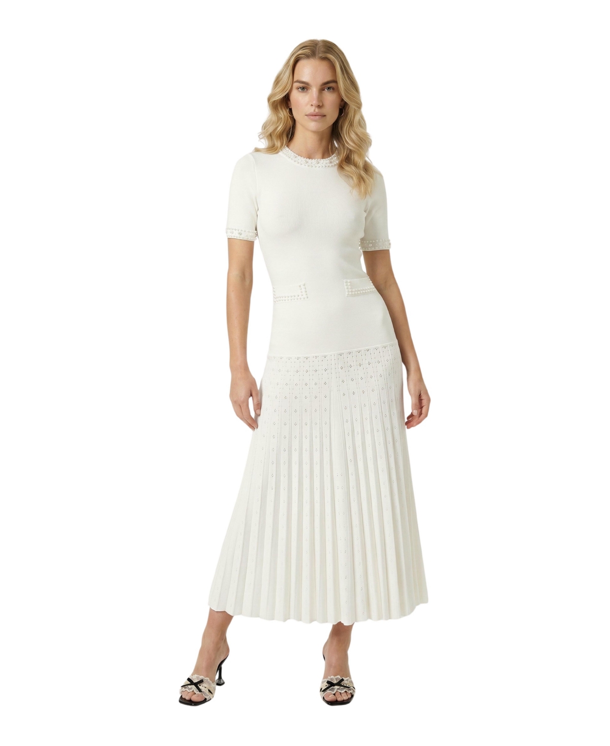 Click here for Modenaire Womens Embellished Knit Midi Dress - Whi... prices