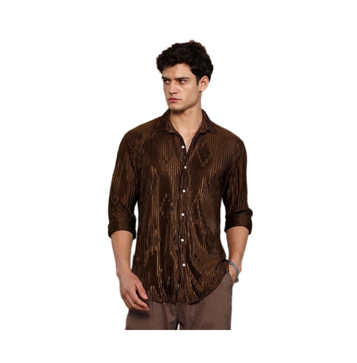 Click here for Campus Sutra Mens Pleated-Rhombus Shirt - Chocolat... prices