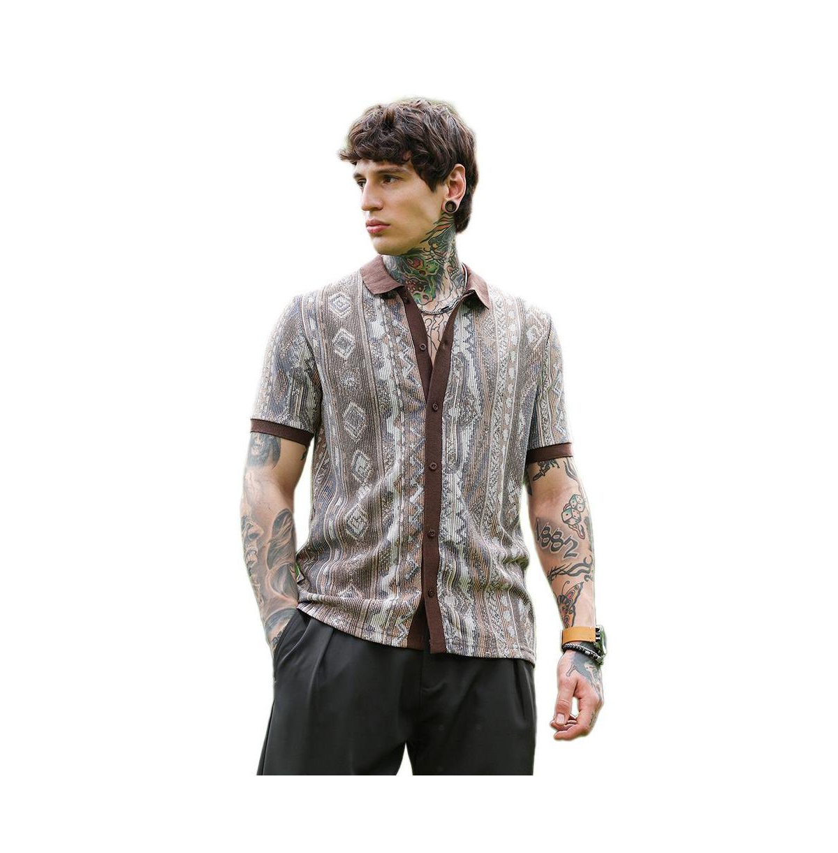 Click here for Campus Sutra Mens Folk Jacquard-Knit Polo Shirt -... prices