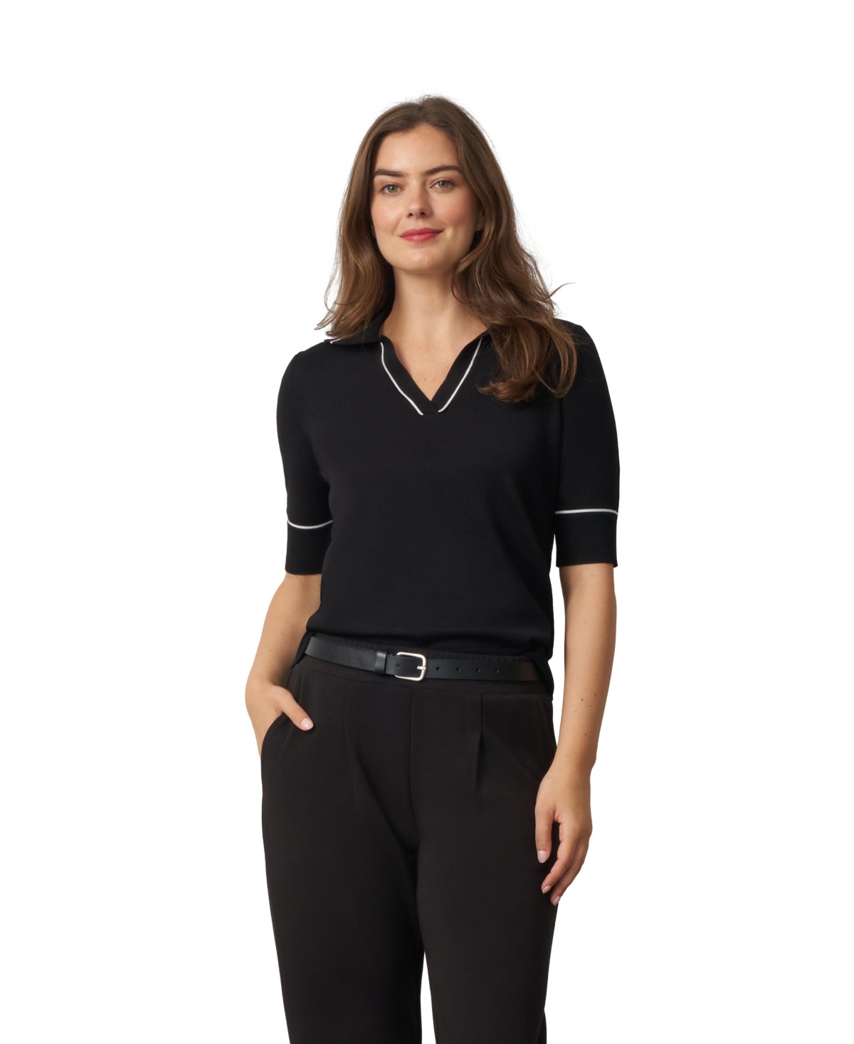 Click here for Cable & Gauge Womens Tipped Polo Sweater - Jet bla... prices
