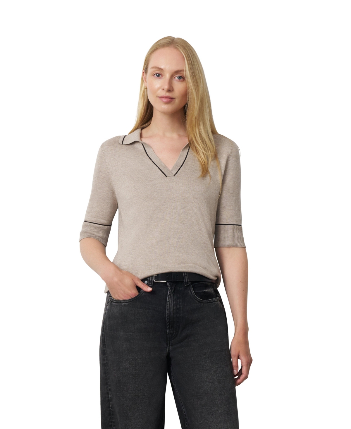 Click here for Cable & Gauge Womens Tipped Polo Sweater - Mink he... prices