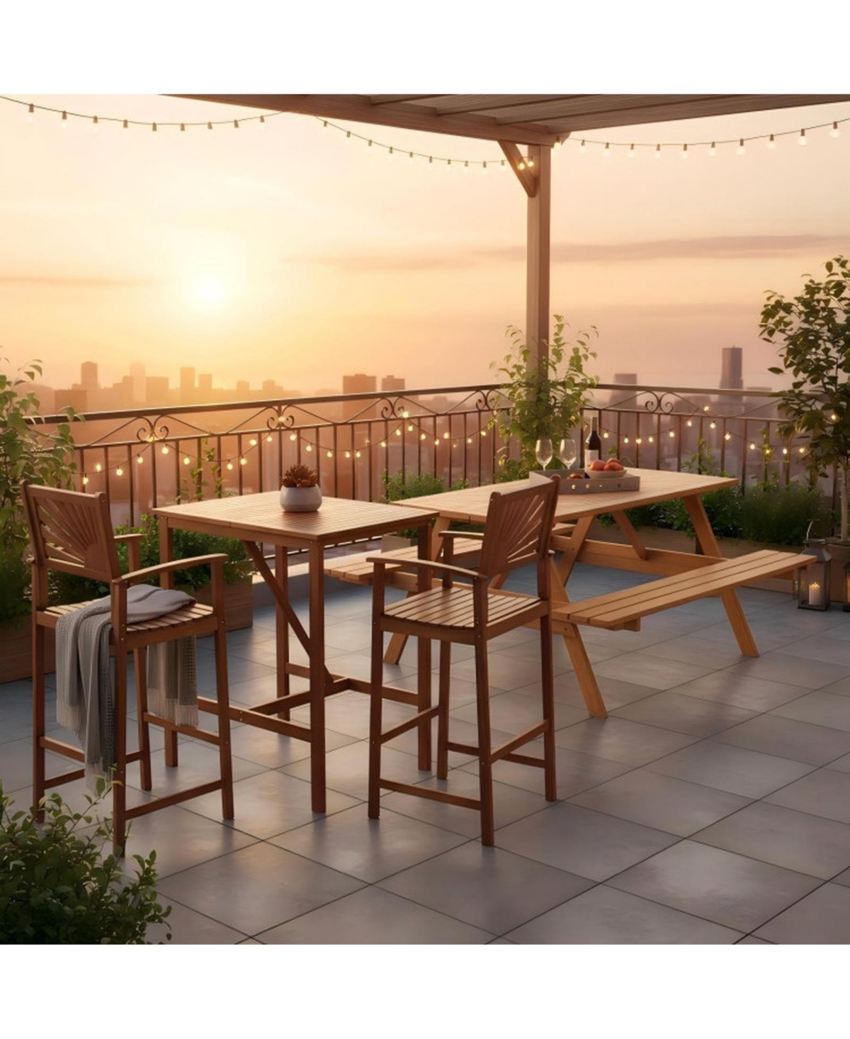 Click here for Gouun Outdoor Wood Picnic Table with Benches and B... prices