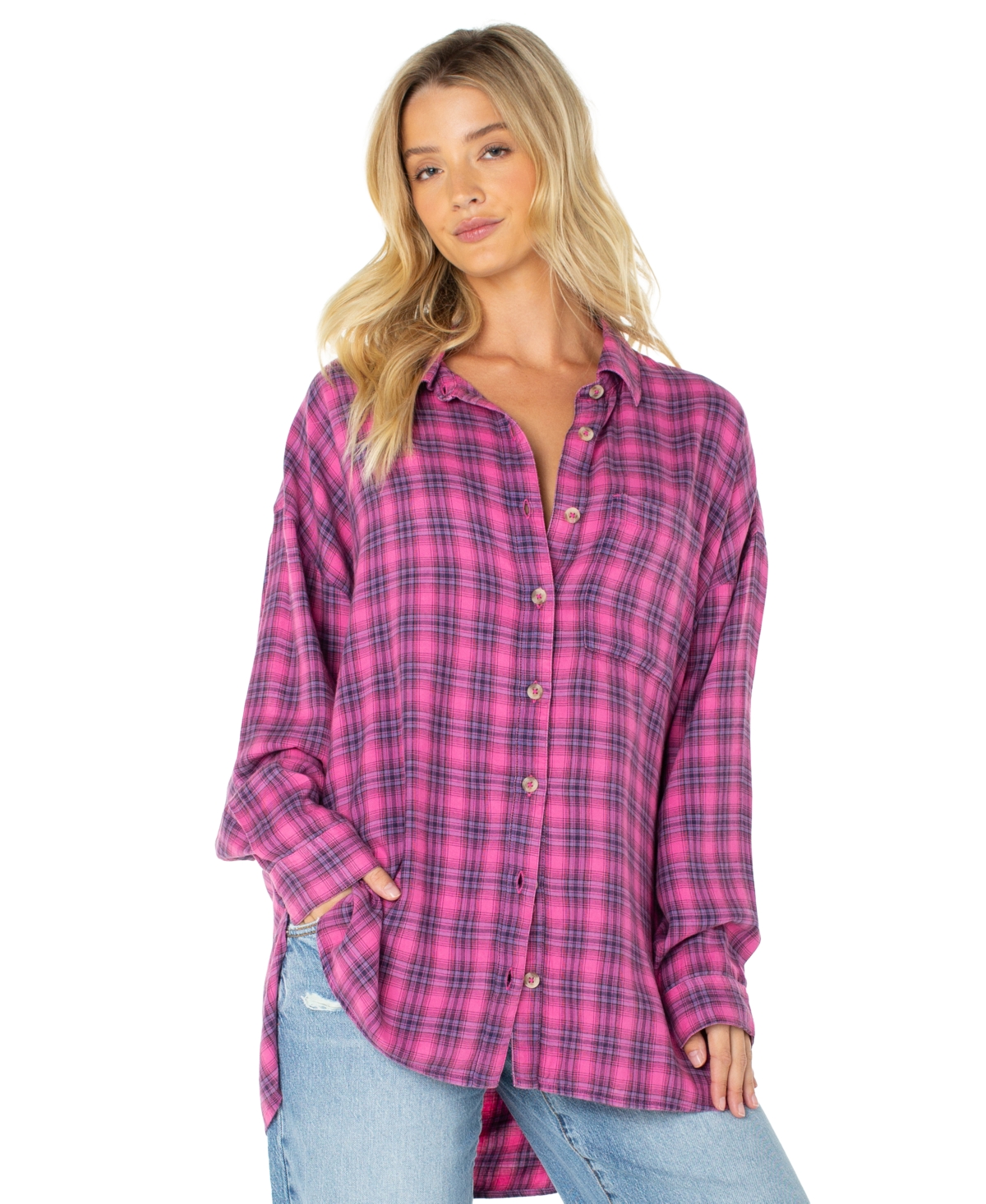 Click here for Roxy Womens Driftwood Oversized Plaid Button-Up Sh... prices