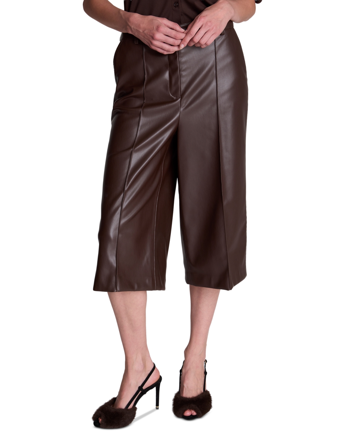 Click here for Kenneth Cole Womens High-Waisted Faux-Leather Wide... prices