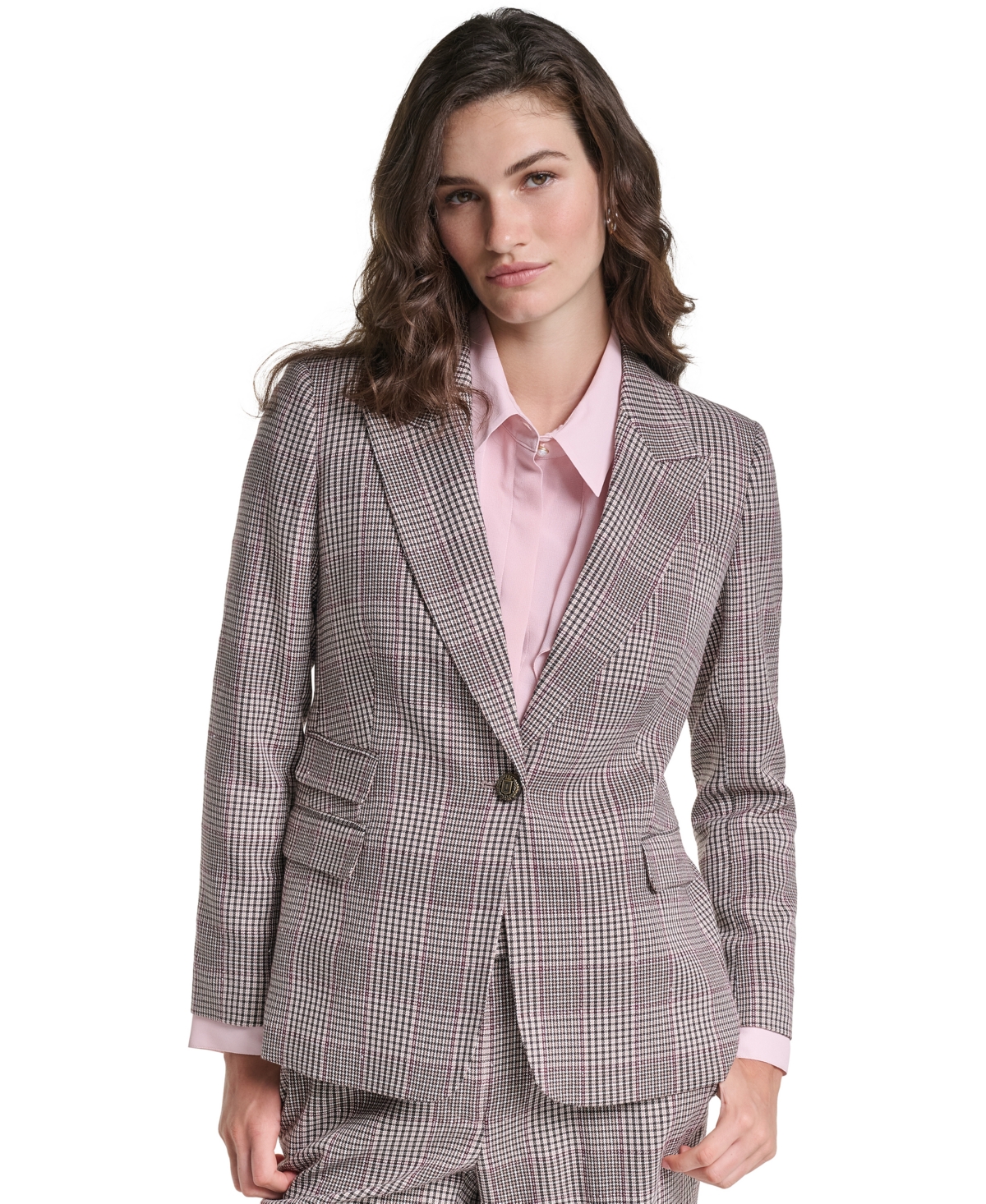 Click here for Karl Lagerfeld Paris Petite Woven Plaid Lined Blaz... prices
