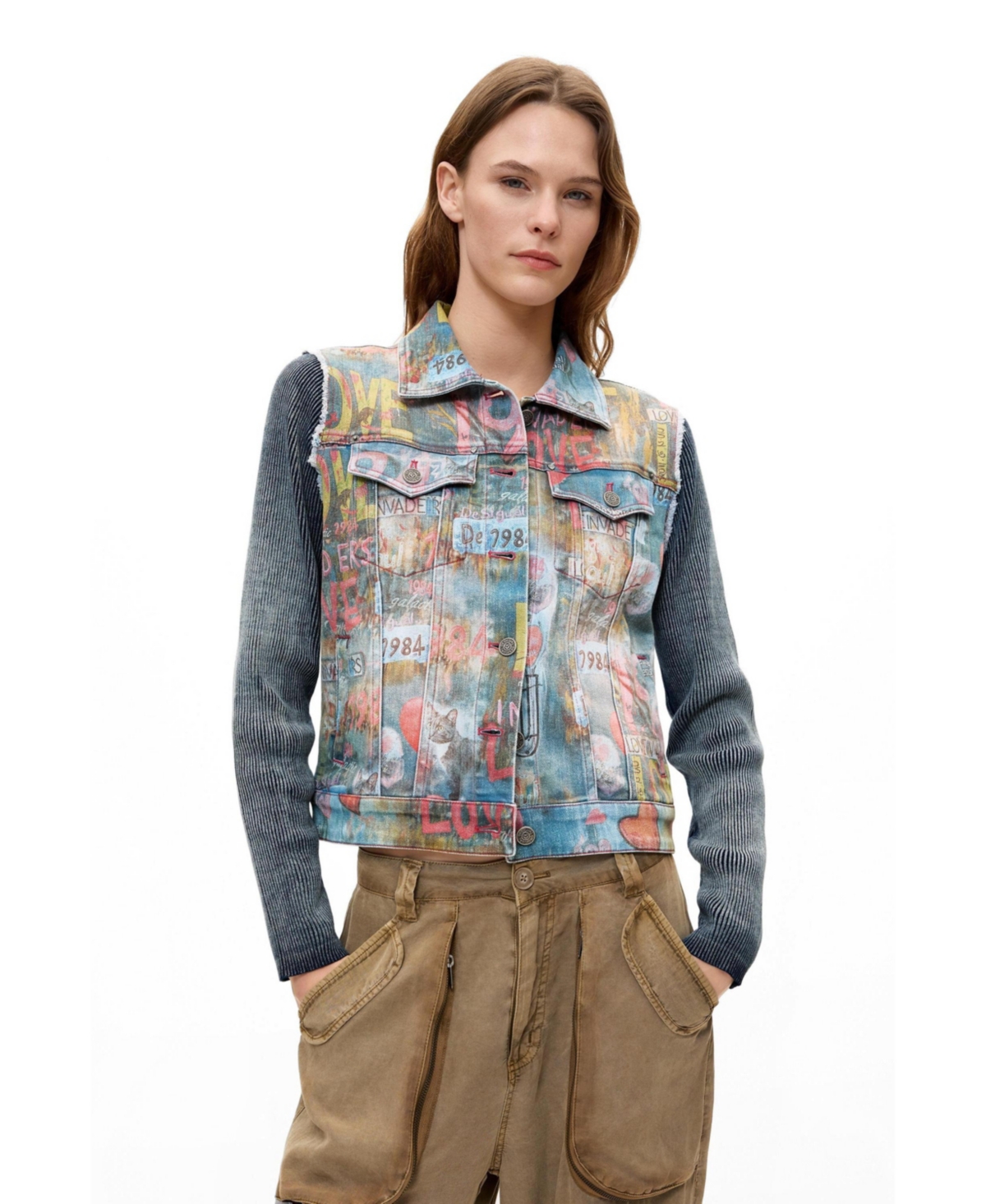Click here for Desigual Womens Printed Short Denim Jacket - Light... prices