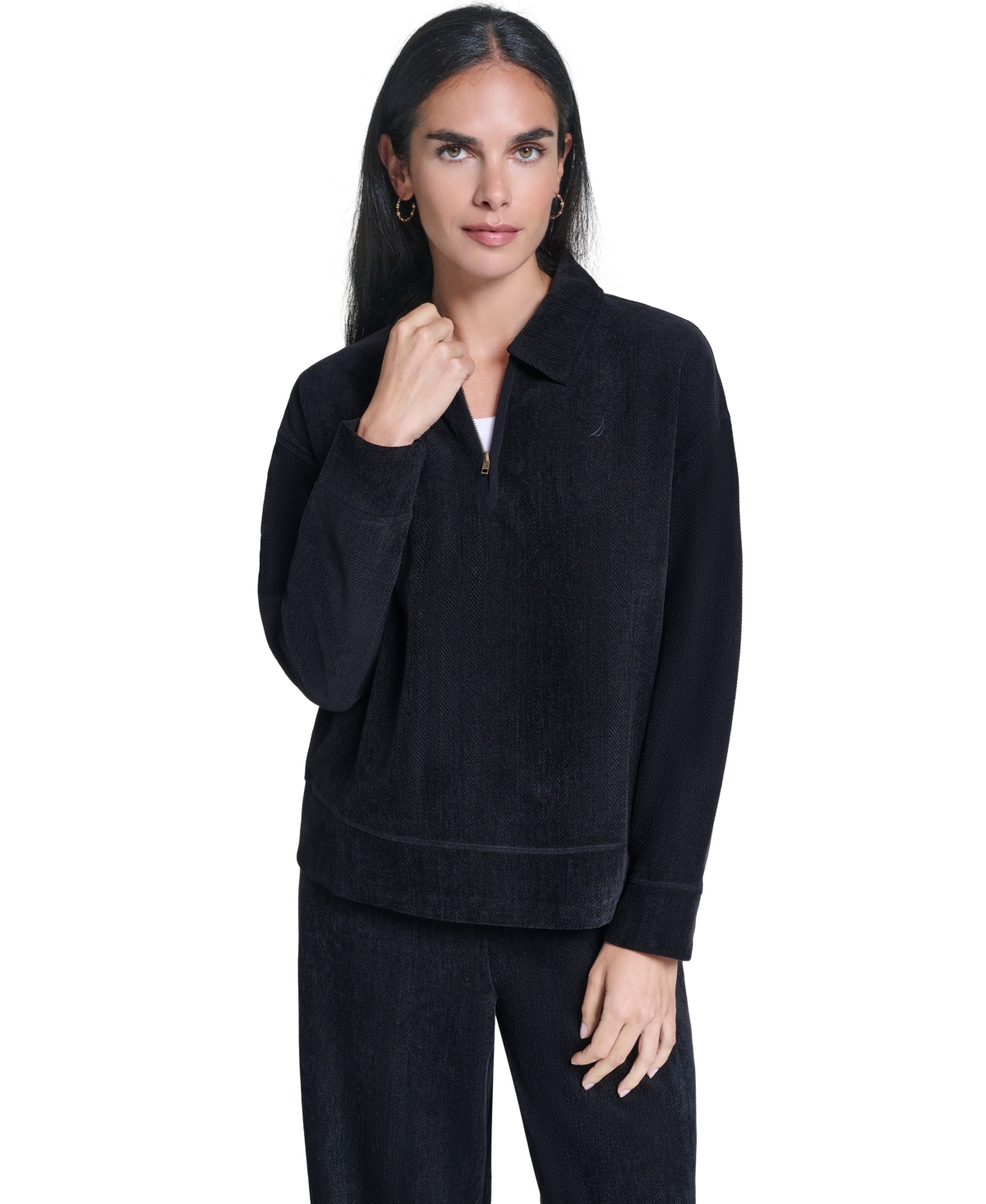 Click here for Nautica Womens Herringbone Rib Quarter Zip Pullove... prices